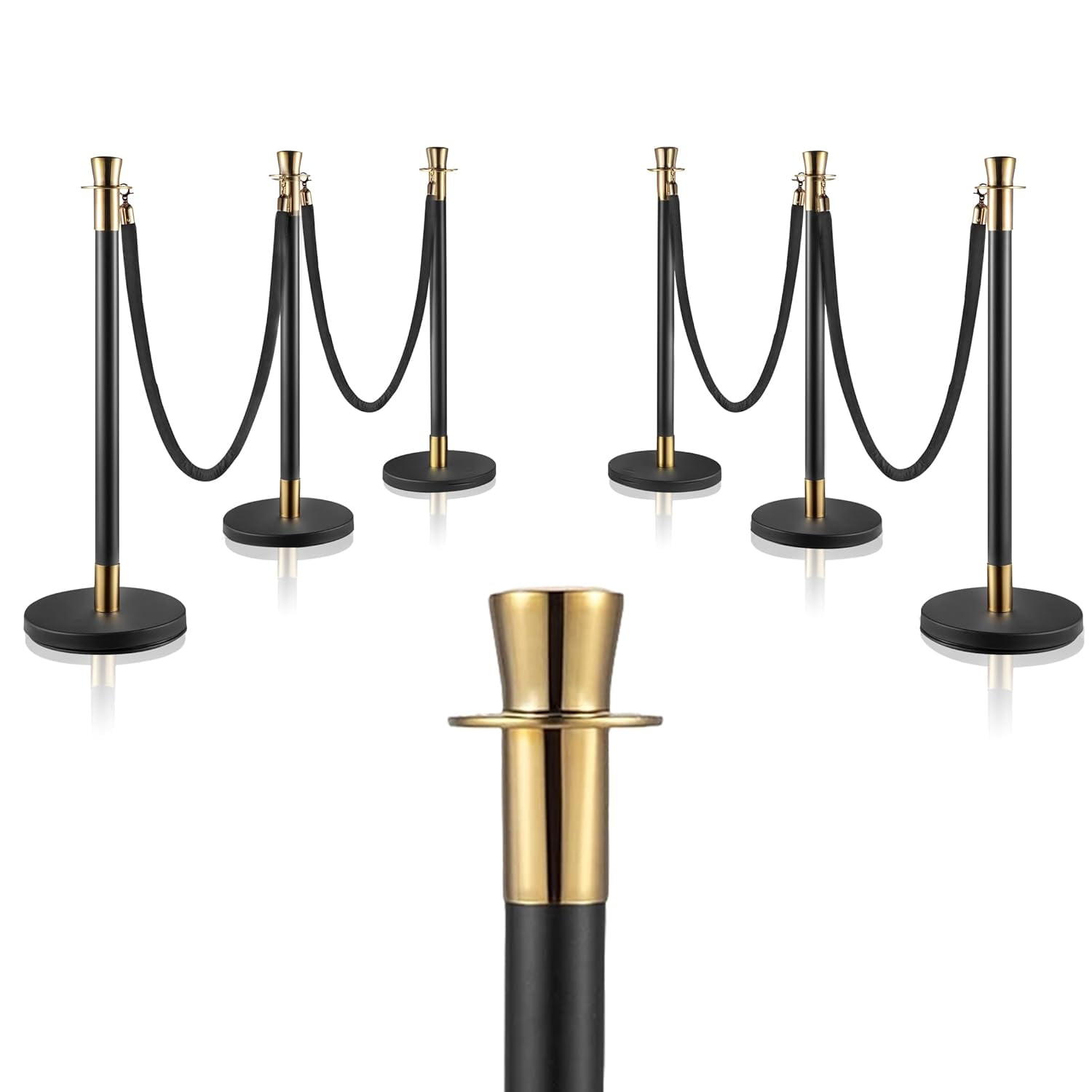 6 Pack Stainless Steel Stanchions with 4 Black Velvet Ropes - Crowd ...
