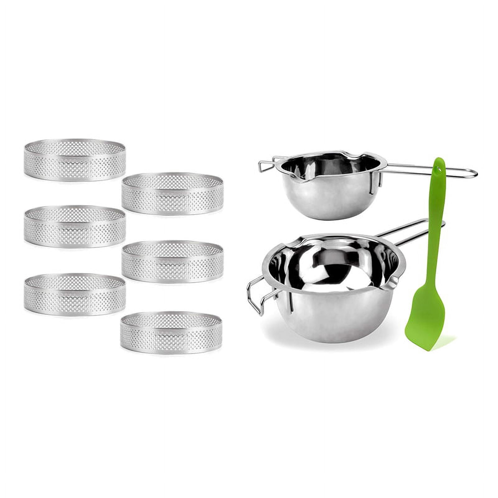 6 Pack Stainless Steel Tart Rings with 2 Pack Double Boiler Melting Pot ...