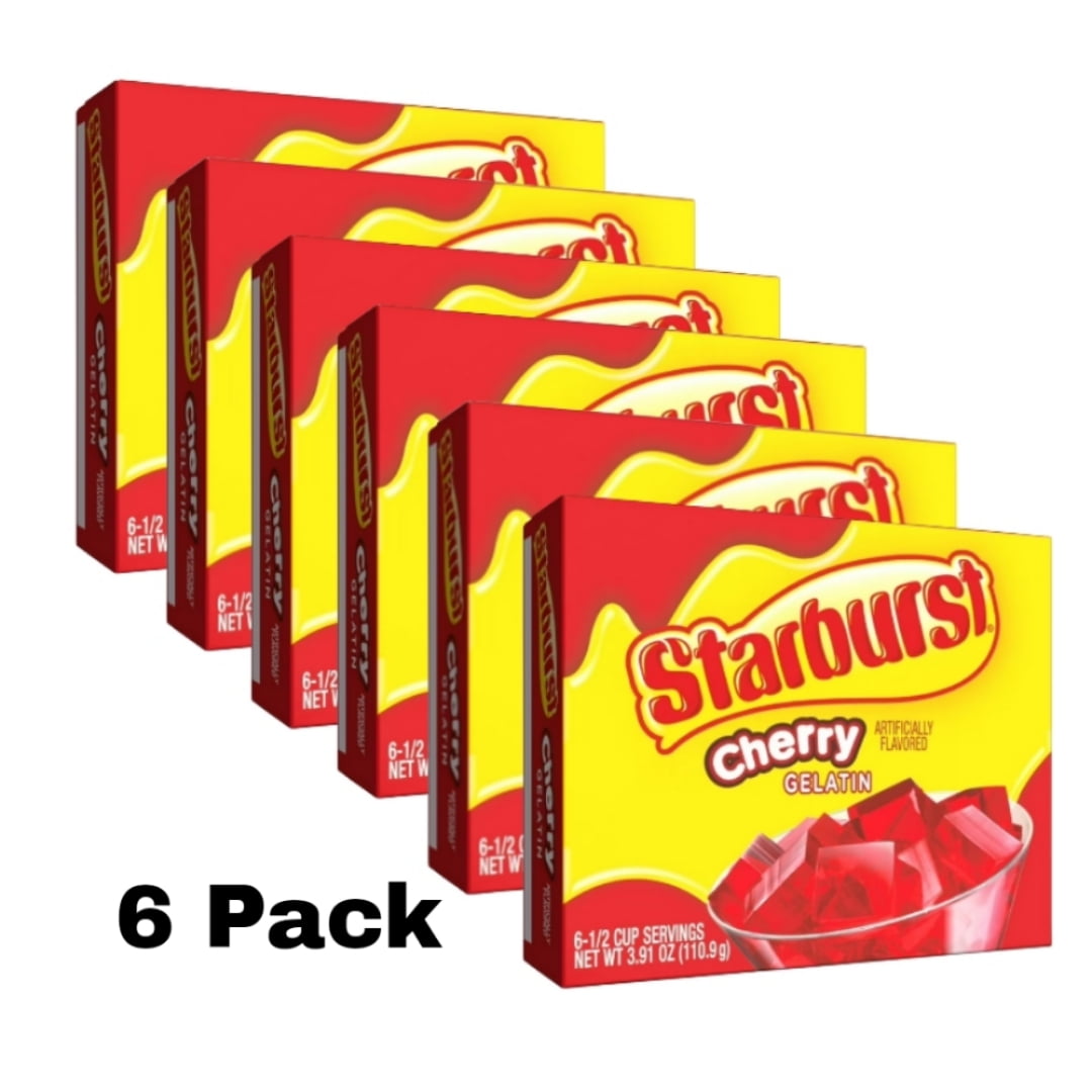 (6 Pack) Starburst Cherry Gelatin Mix, 6 Servings, 3.91 oz Cardboard ...