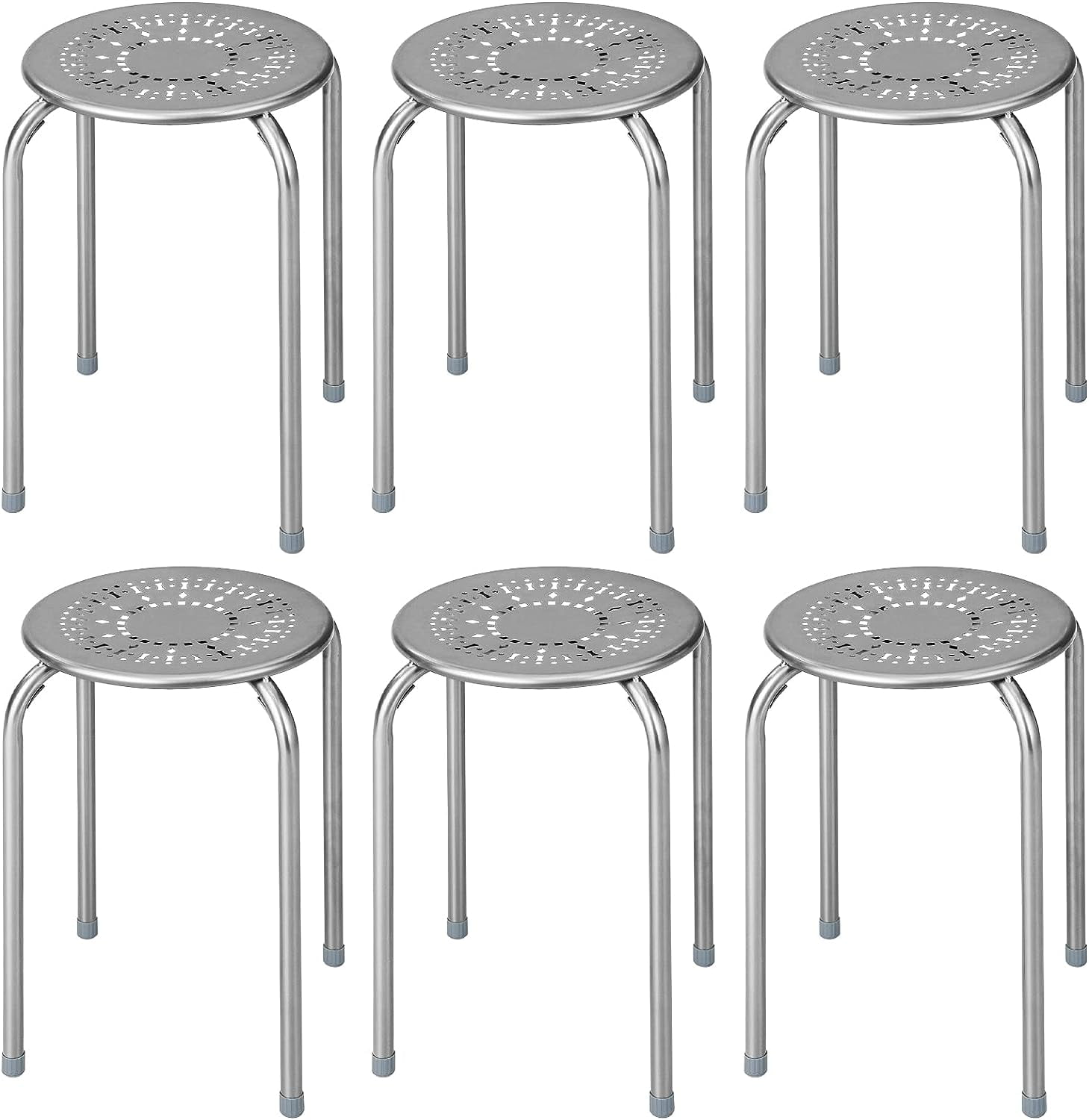 6-Pack Steel Stack Stools, 17.5-Inch Height Portable Stackable Backless ...