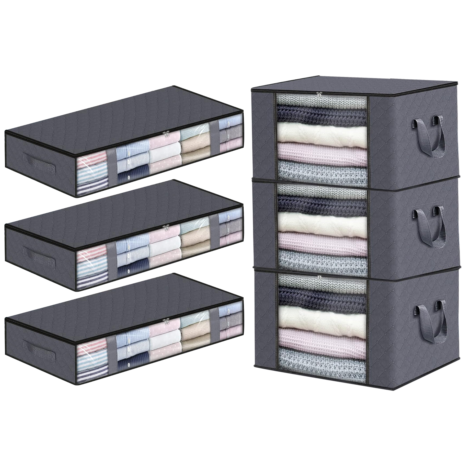 Foldable Fabric Storage Organizer Bag 3 Sectional 24x14x11in (Pack of 2 ...