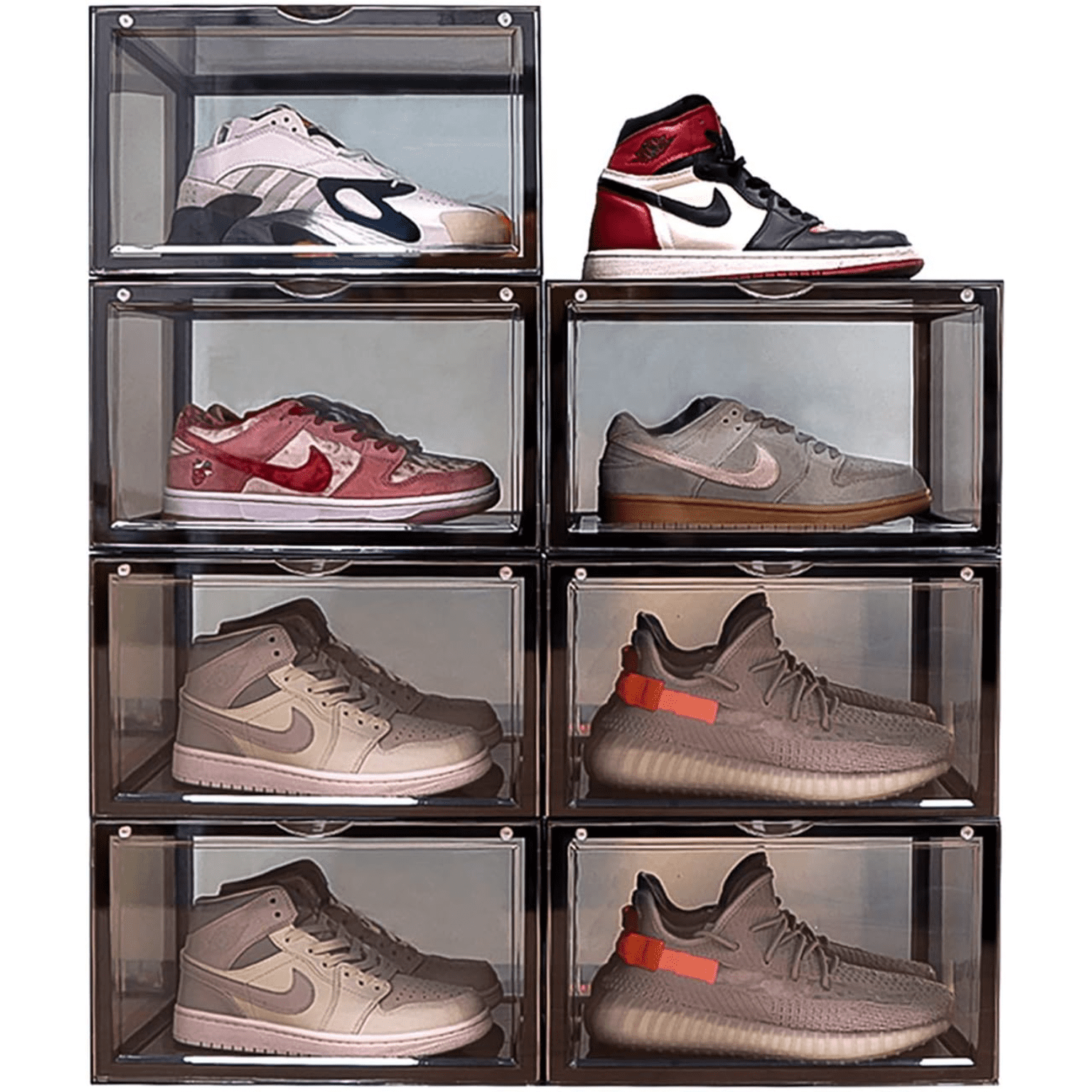 6 Pack Storage Shoes Box Clear Grey Shoes Boxes Sneaker Side Open Door ...