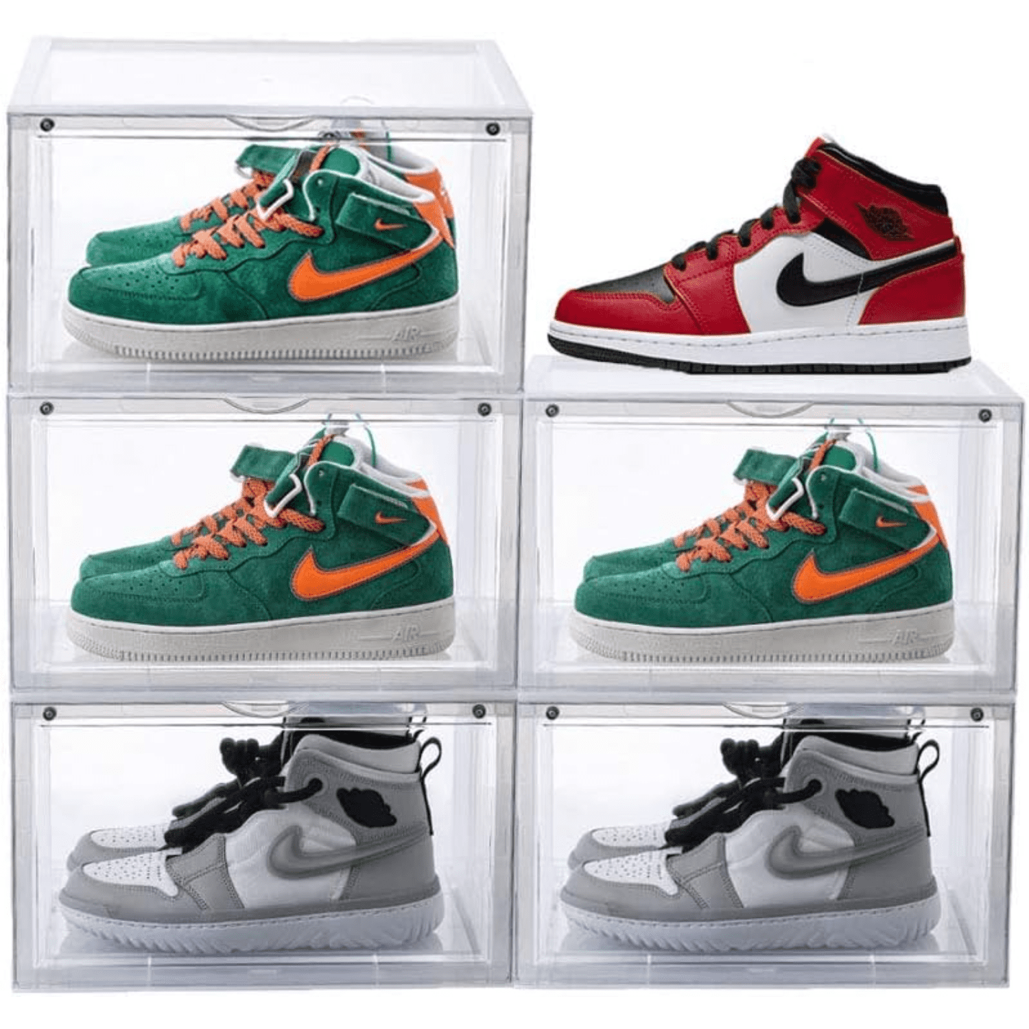 6 Pack Storage Shoes Box Clear Grey Shoes Boxes Sneaker Side Open Door ...