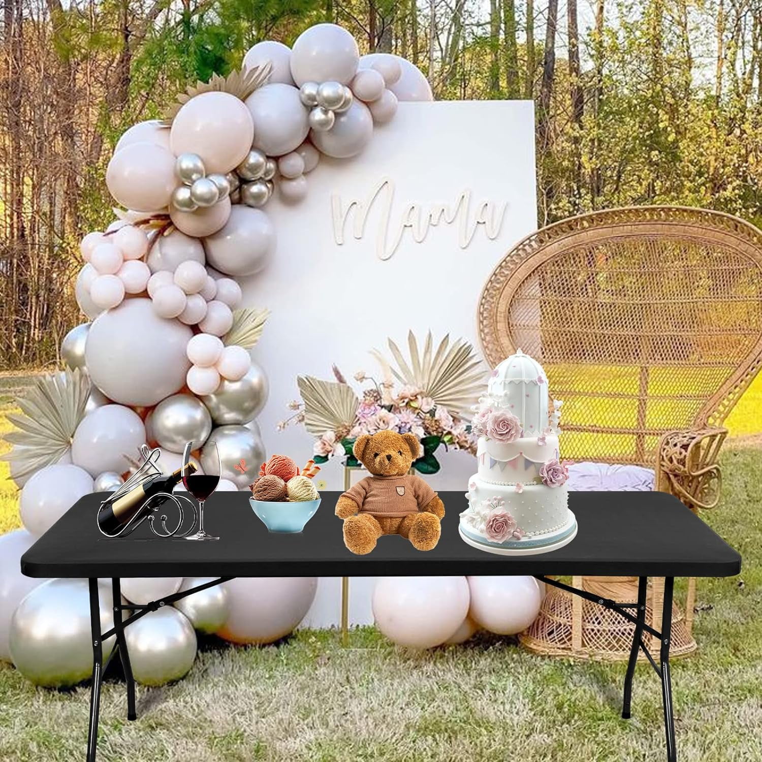 6 Pack Stretch Fabric Table Top Cap Cover, fits 8' Tables, Spandex ...