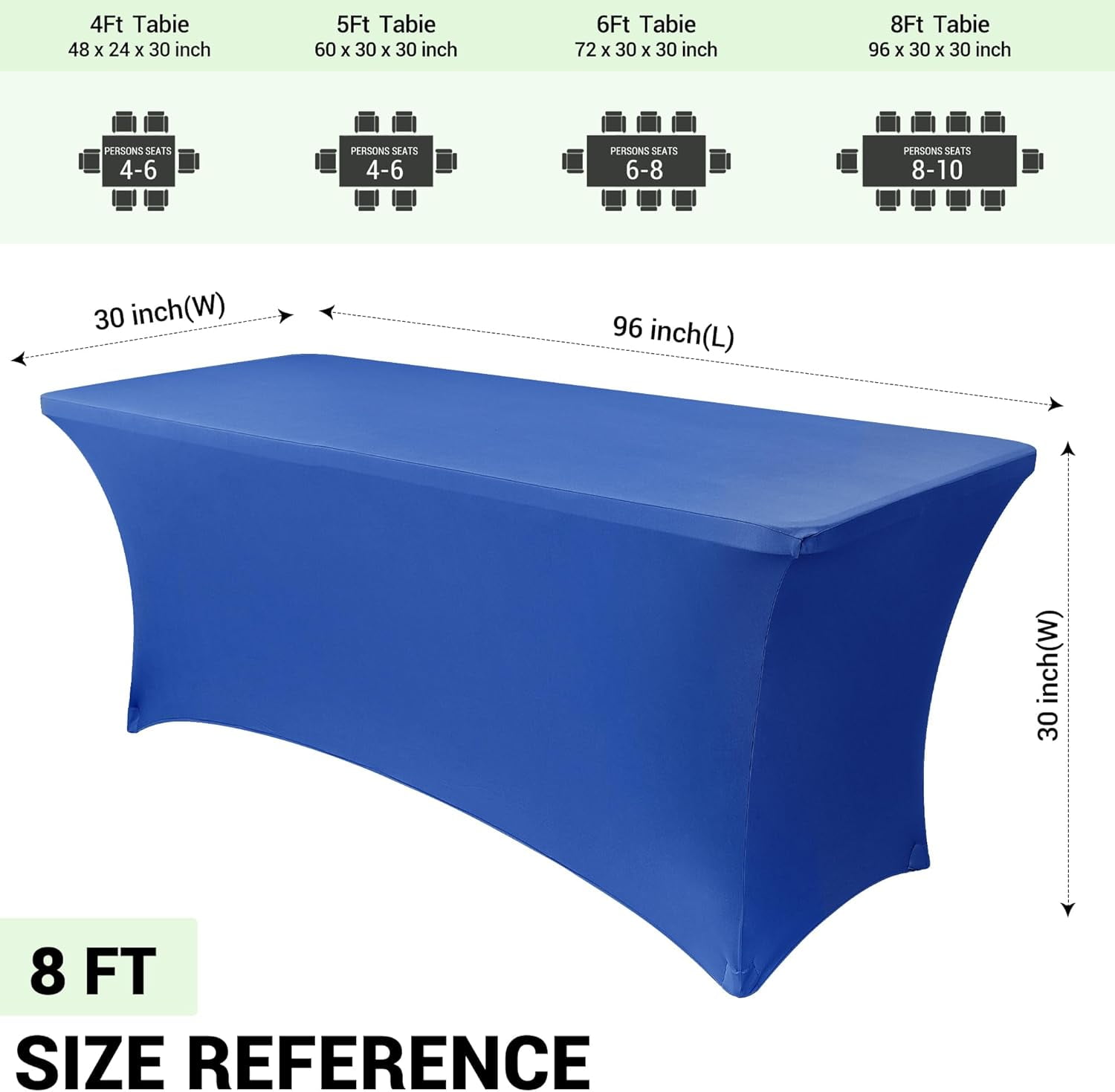 6 Pack Stretch Spandex Table Covers for 8 Foot Tables - Royal Blue ...