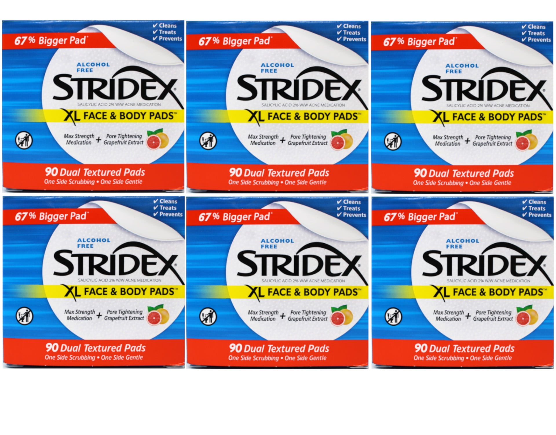 6 Pack - Stridex XL Acne Pads for Face and Body with Salicylic Acid, Alcohol Free, 90 Ct ...