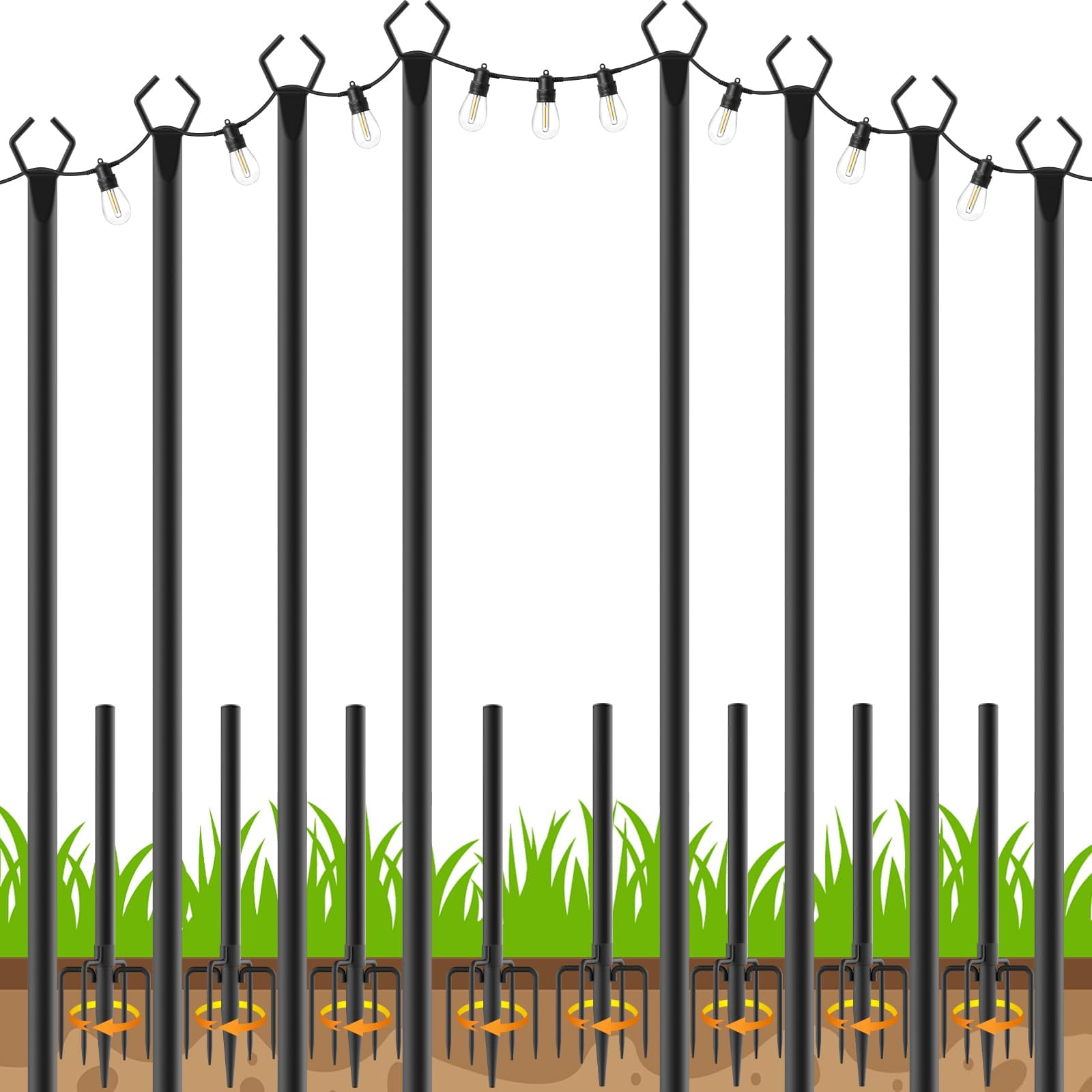 6 Pack String Light Poles,10 FT Metal Poles with Fork for Outdoor ...