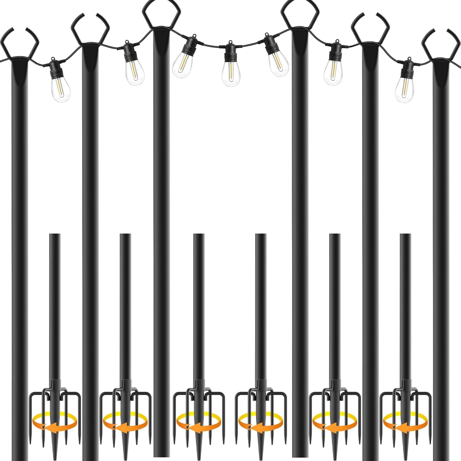 6 Pack String Light Poles,10 Ft Light Poles for Outdoor with Fork,Metal ...