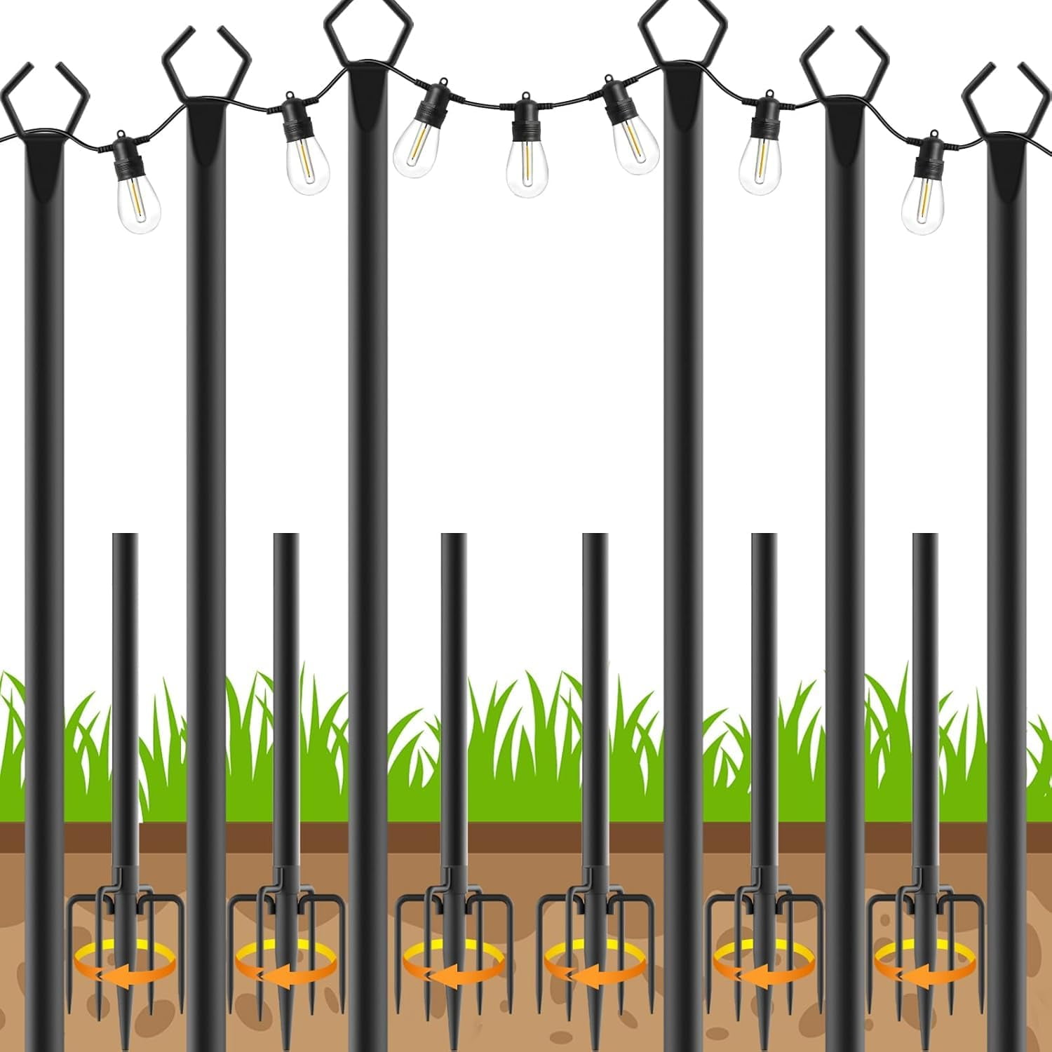 6 Pack String Light Poles, Outdoor String Light Pole 10 ft Forked Metal ...