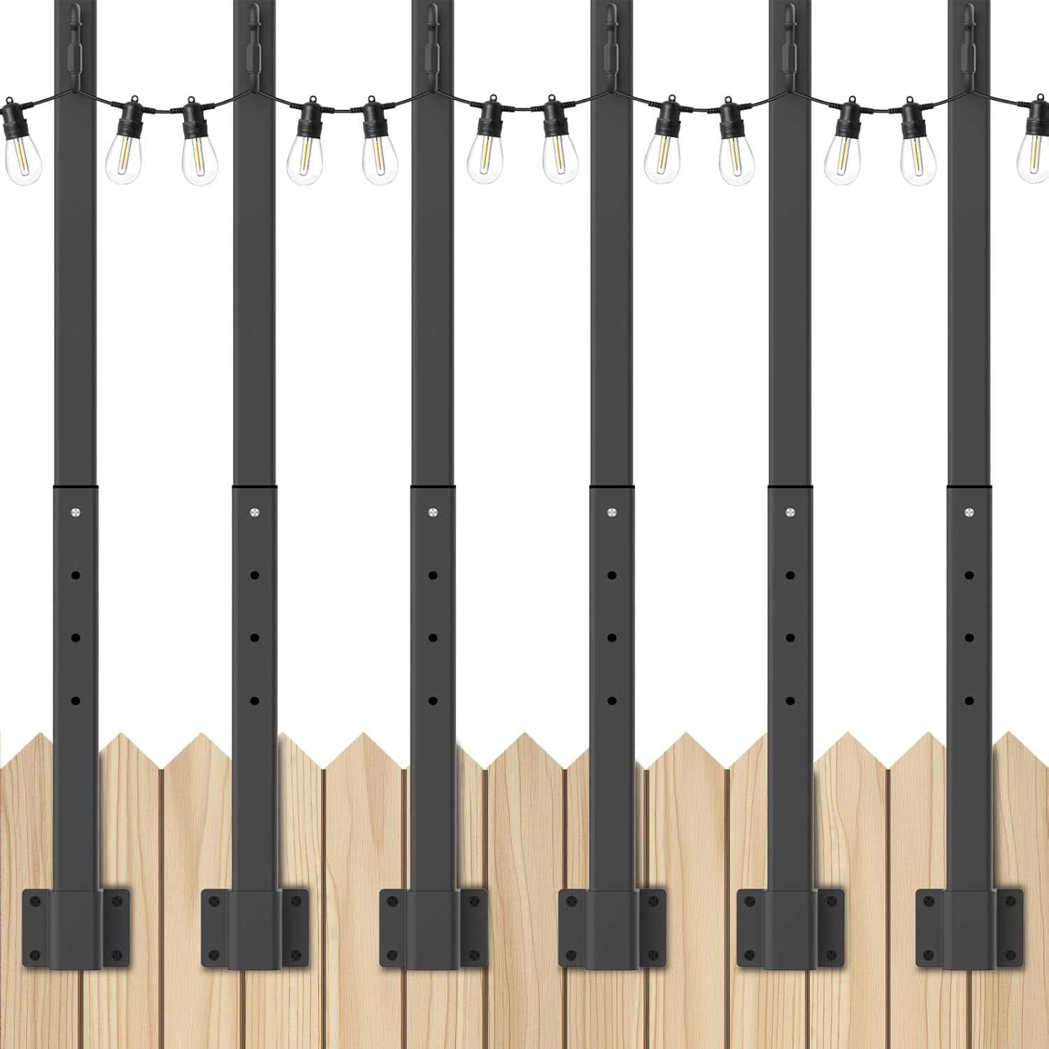 6 Pack String Light Poles, Outdoor String Light Pole 10 ft Forked Metal ...