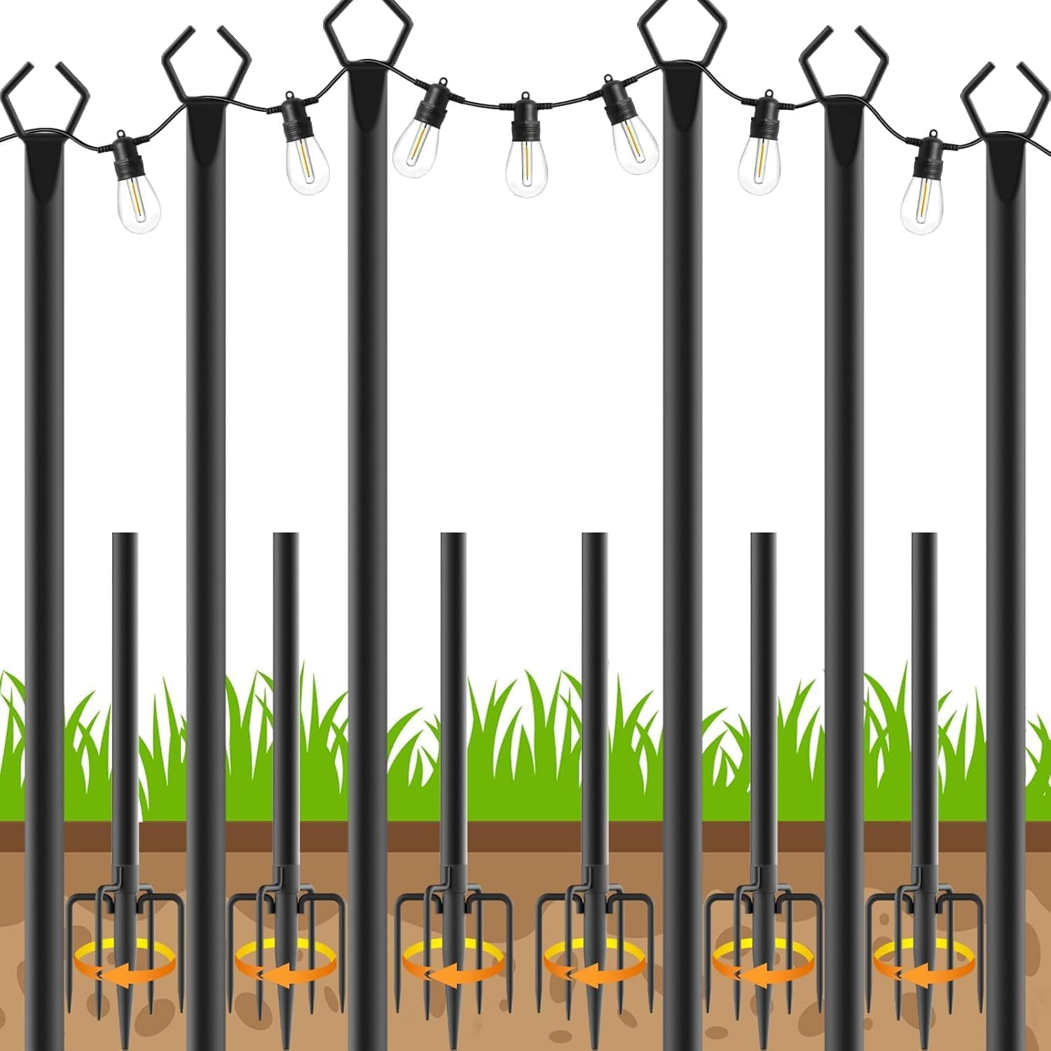 6 Pack String Light Poles, Outdoor String Light Pole 10ft Forked Metal ...