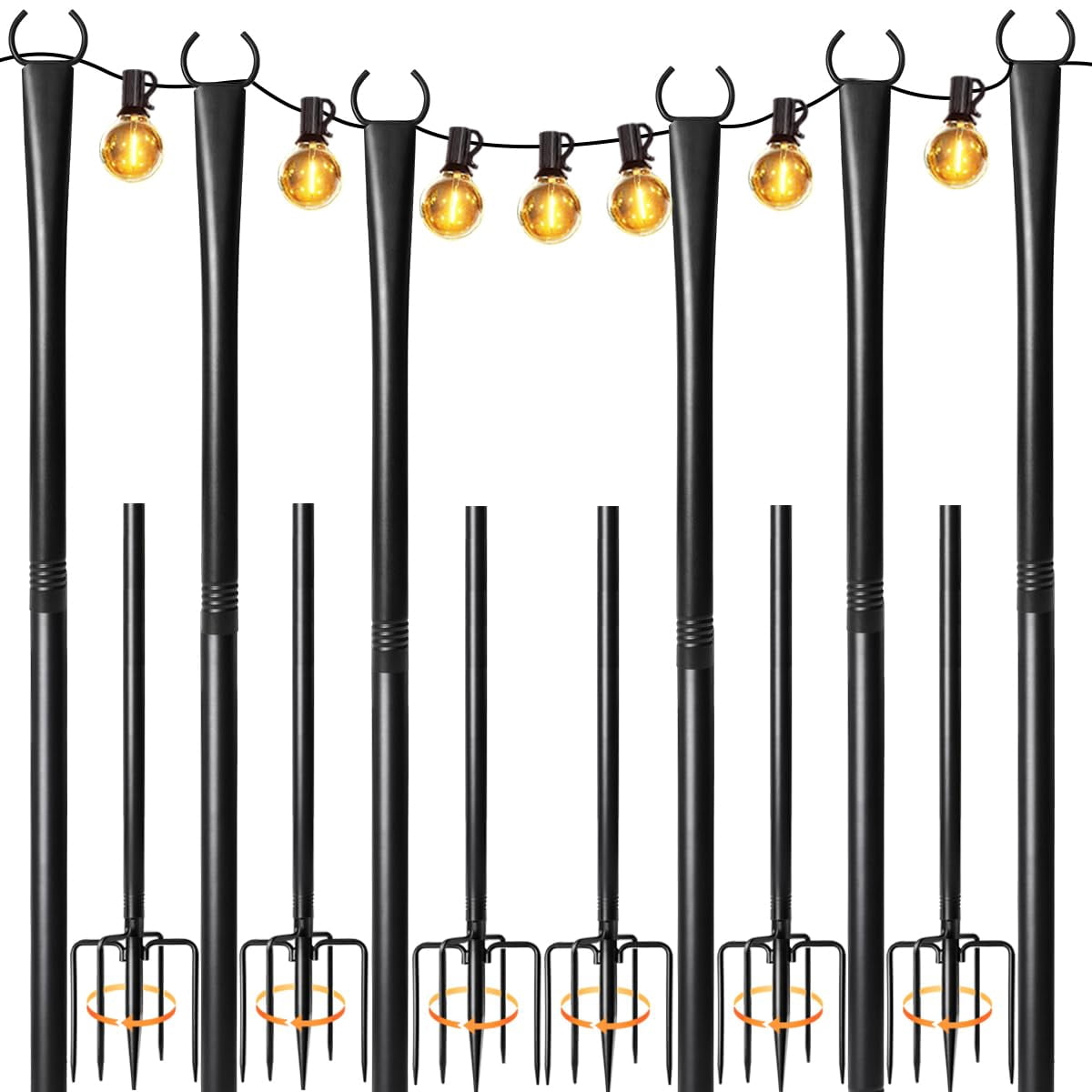 6 Pack String Light Poles for Outside, Upgraded Heavy-Duty Metal Poles ...