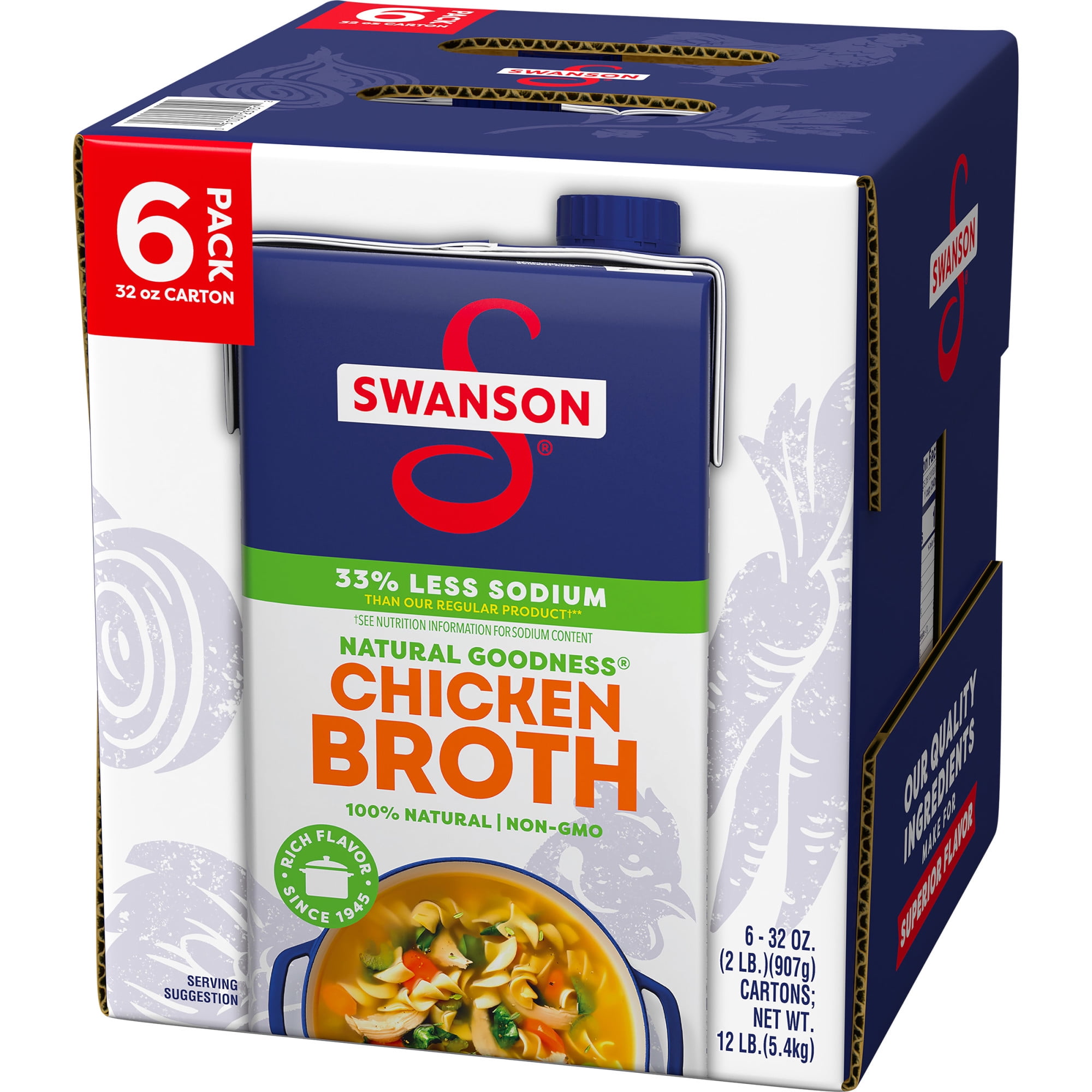 (6 Pack) Swanson Natural Goodness 33% Less Sodium Chicken Broth, 32 oz ...