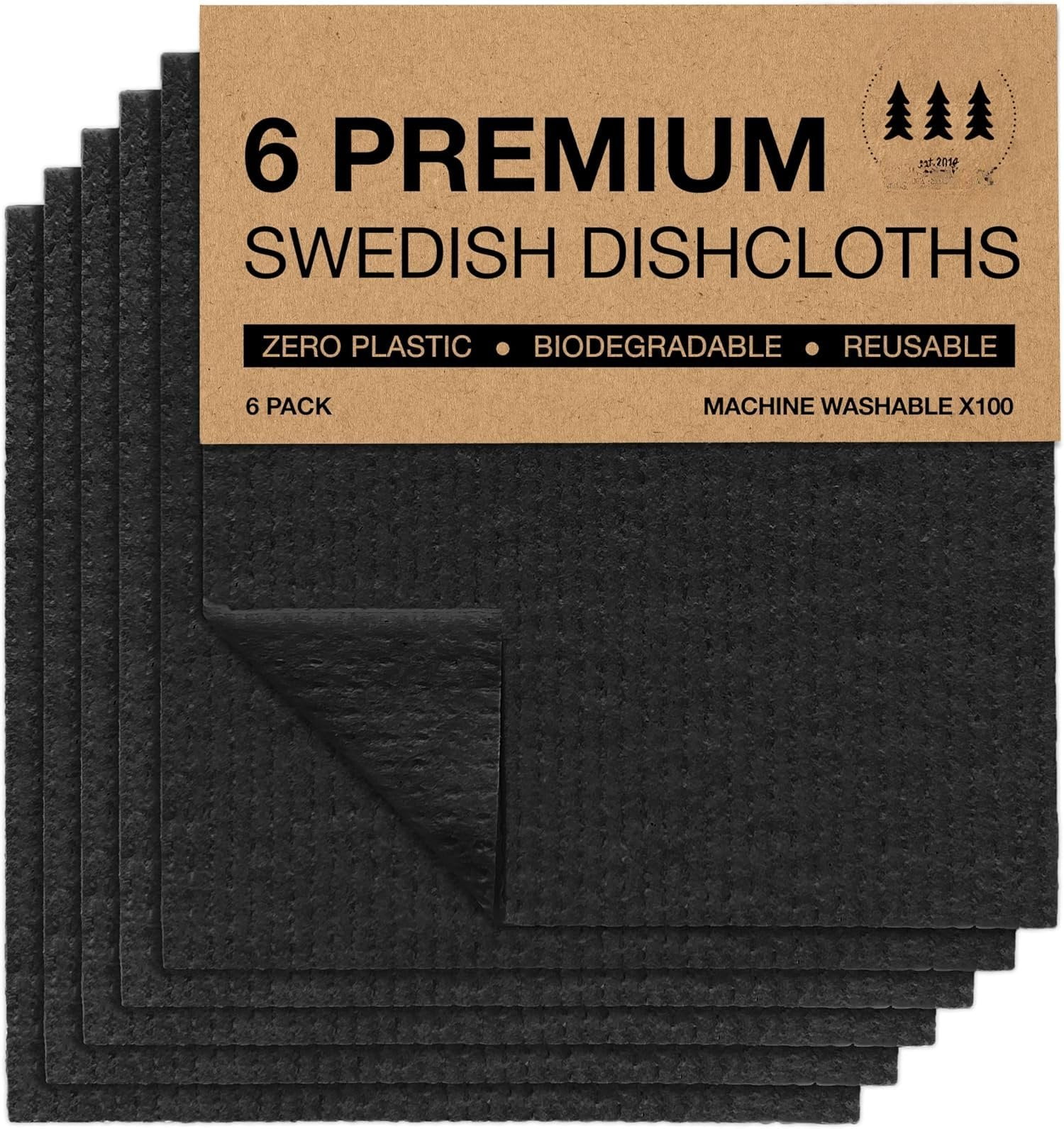6 Pack Swedish Dishcloths for Kitchen - Biodegradable & Compostable ...