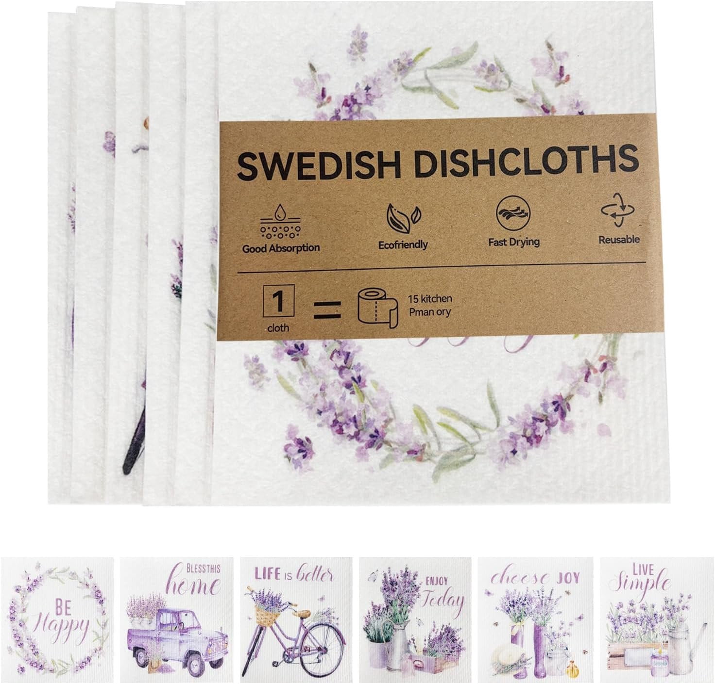 6 Pack Swedish Dishcloths - Super Absorbent, & Kitchen Towels (Fruit ...