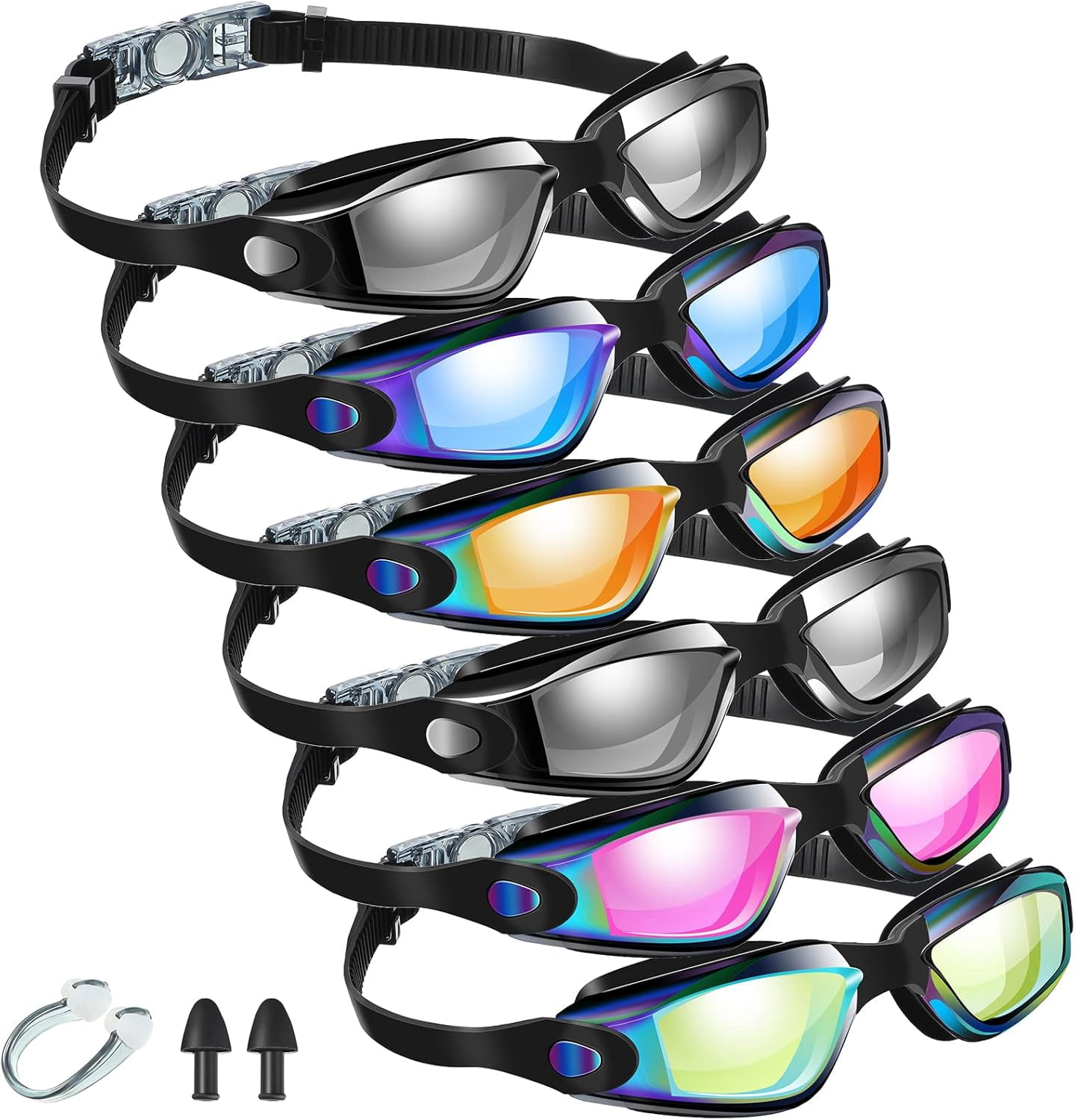 6 Pack Swim Goggles for Adult Anti Fog Swimming Glasses with Ear Plugs ...