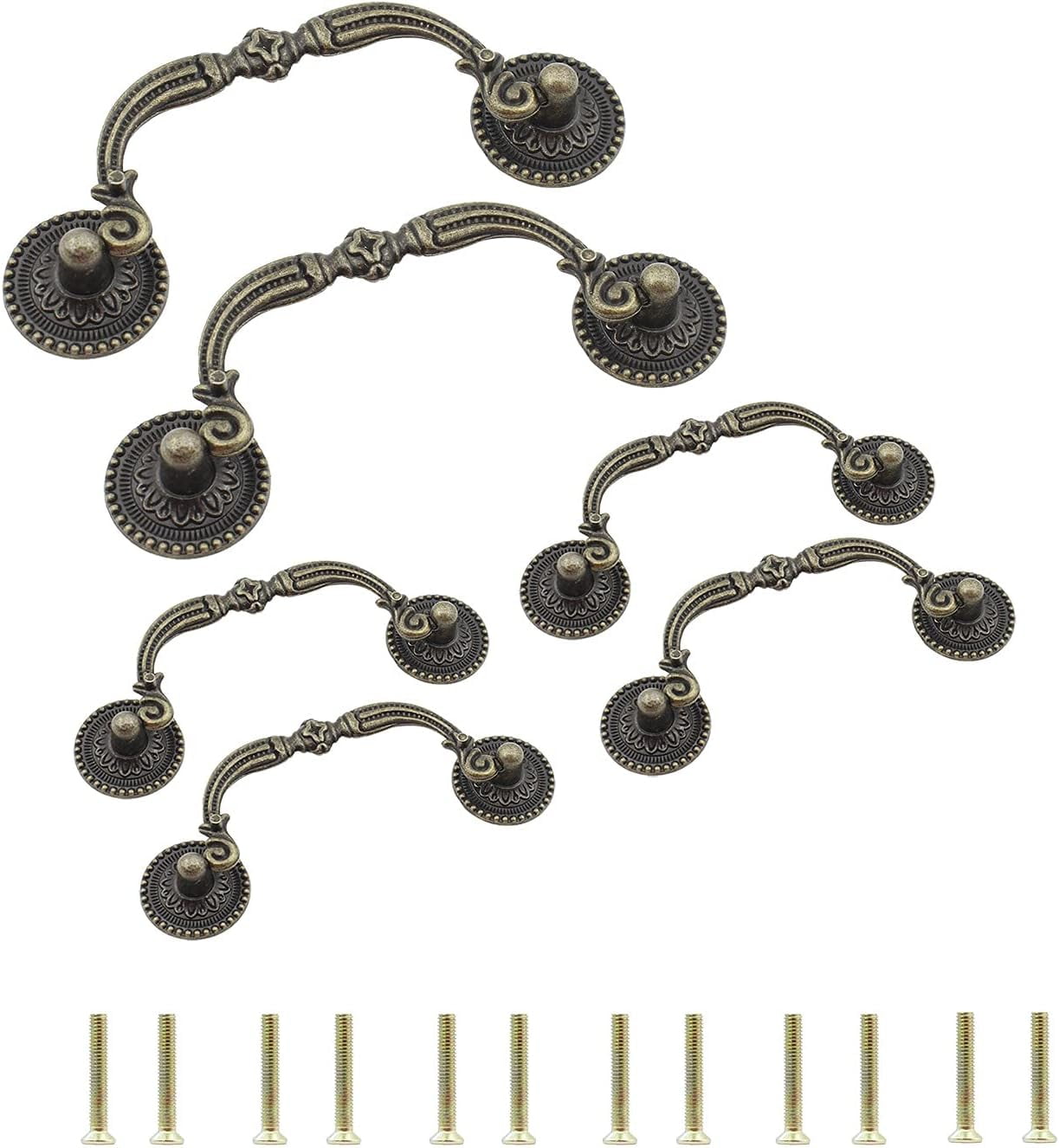 6 Pack Swing Drawer Pulls, 3.86" Hole Centers Drop Down Bail Dresser ...