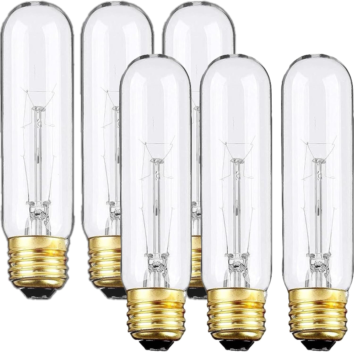 6 Pack T10 Tubular Light Bulbs, 40W Bulb, Clear Incandescent, E26 ...