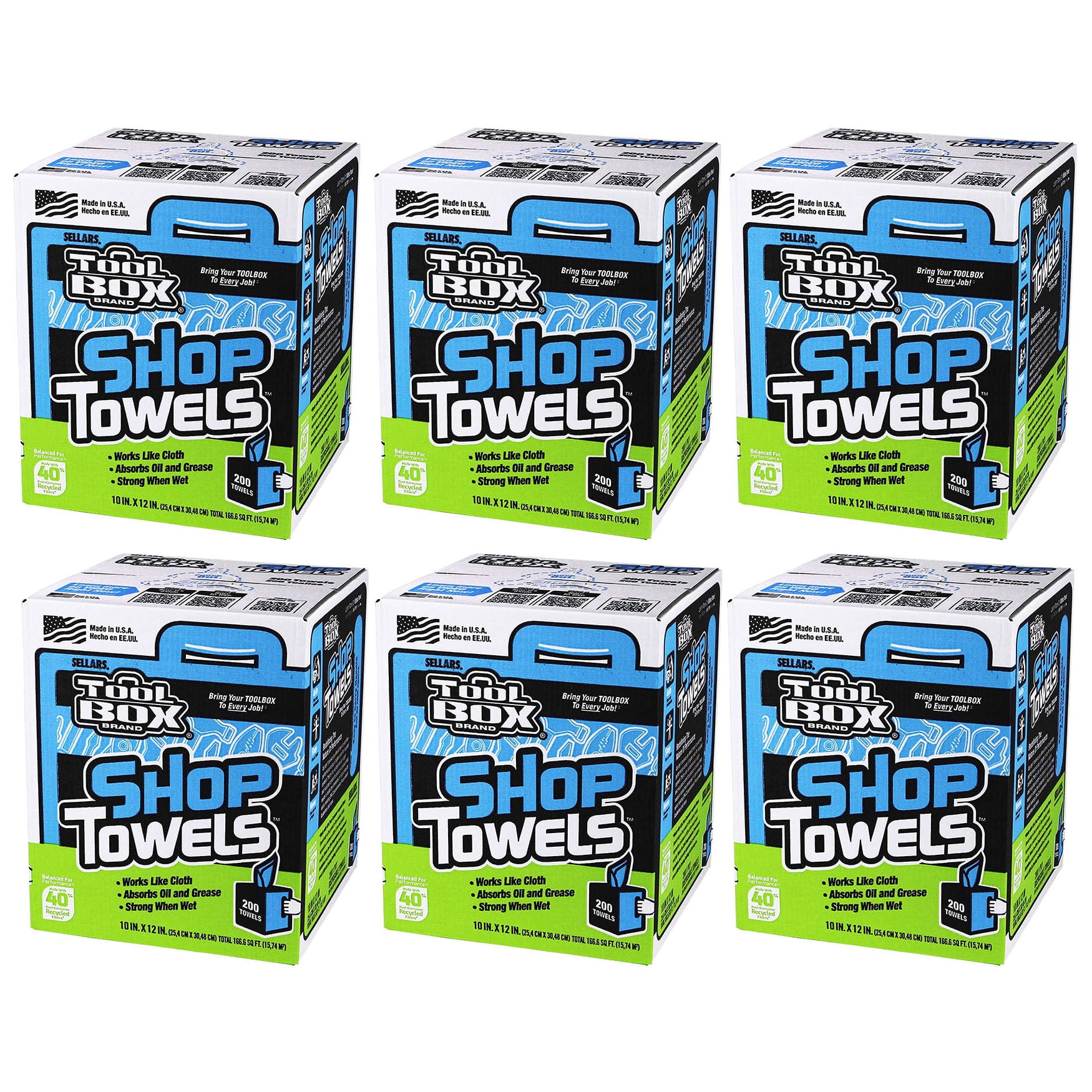 6 Pack TOOLBOX Z400 Box of Center Pull Shop Towels - 6 Count Box - 1200 ...