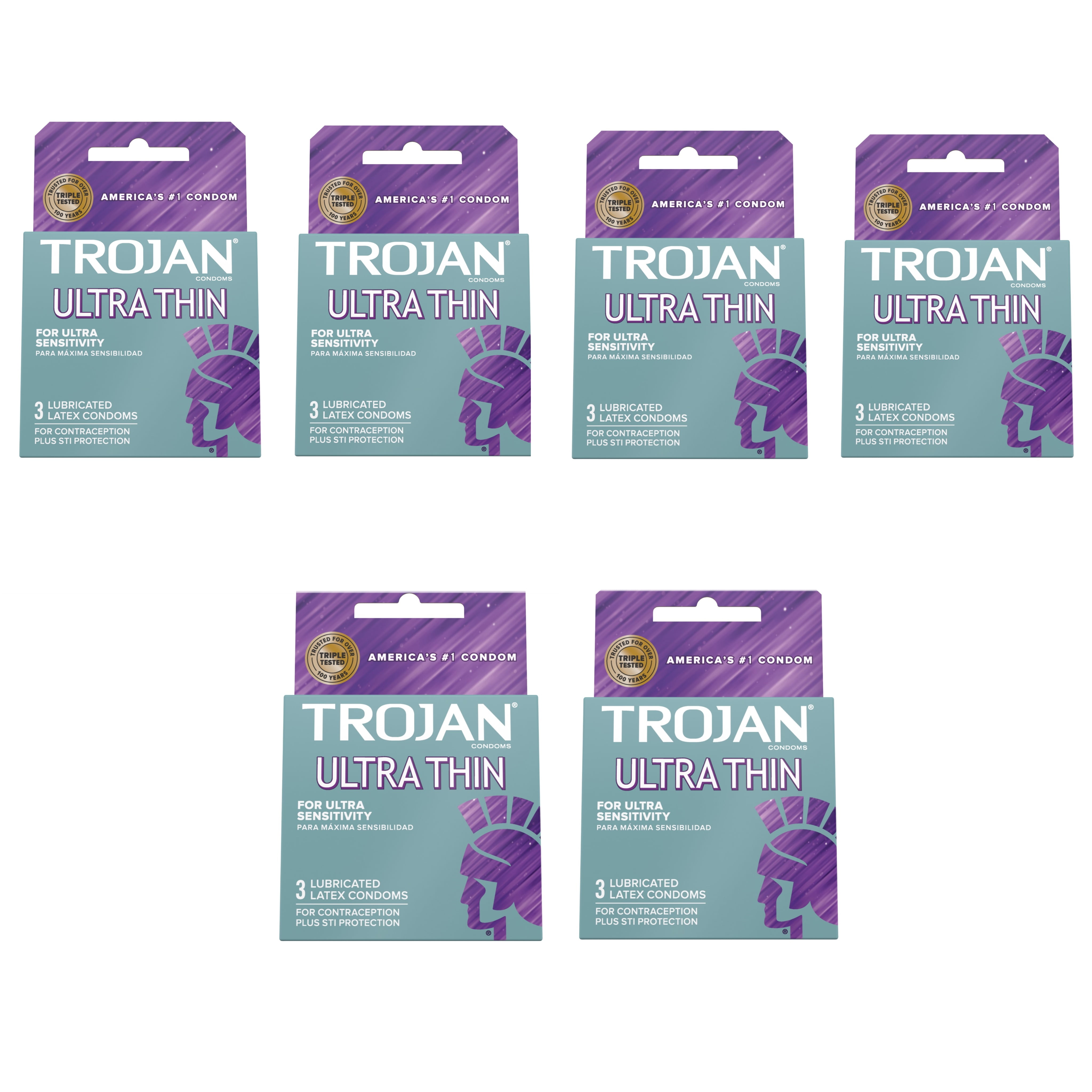 6 Pack - TROJAN Sensitivity Ultra Thin Lubricated Premium Latex Condoms ...