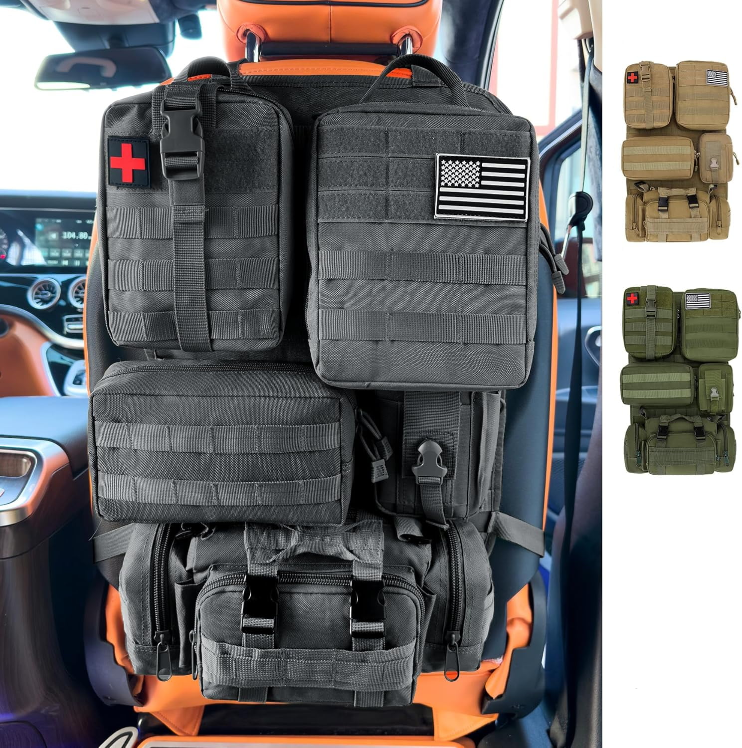 6 Pack Tactical MOLLE Car Seat Back Organizer - Universal Vehicle ...