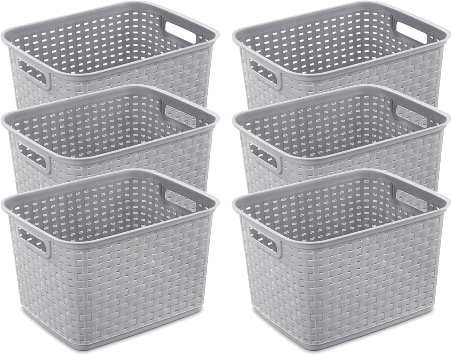 6-Pack Tall Plastic Weave Storage Basket, Laundry Organizing Hamper ...