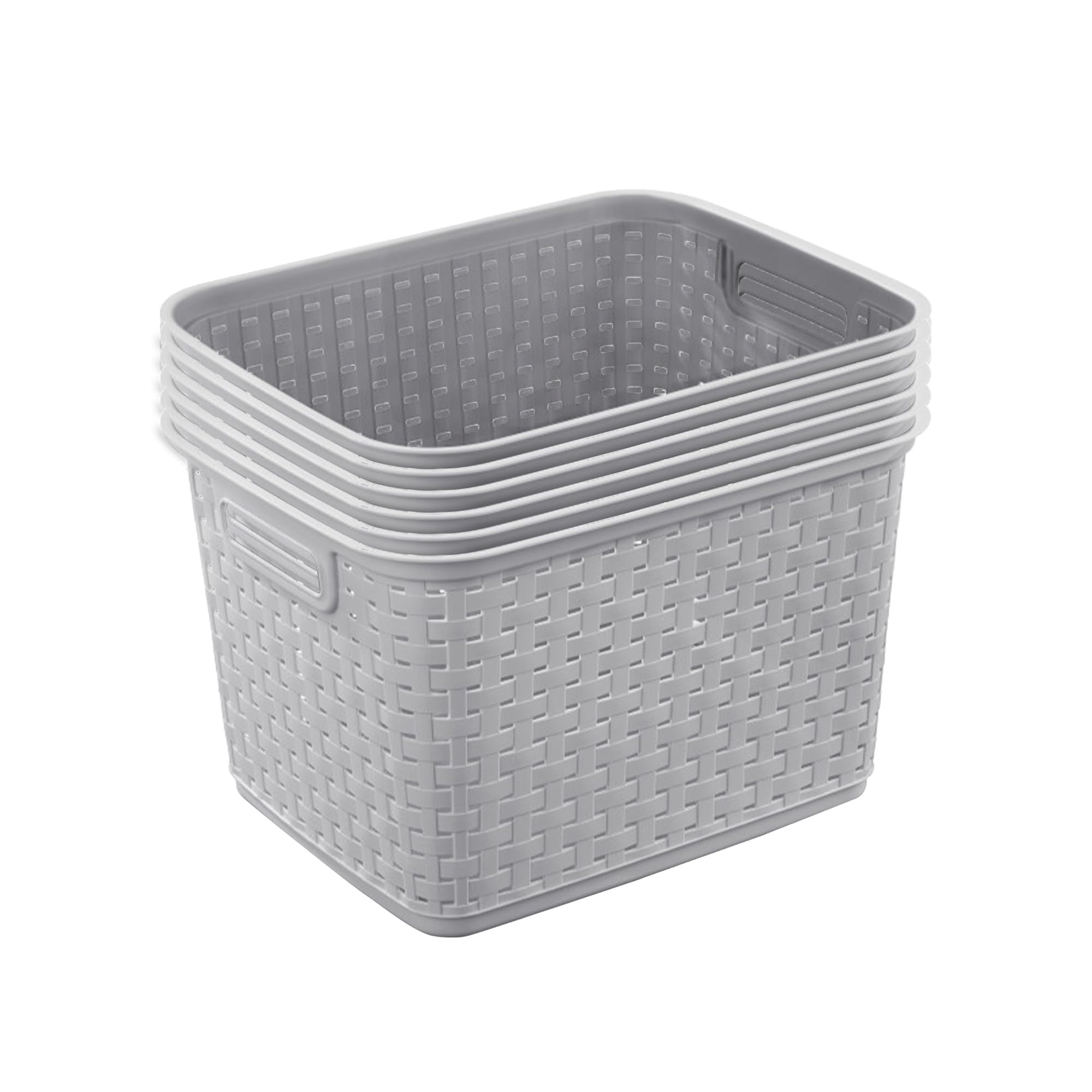 6-Pack Decorative Wicker-Style Baskets, Plastic Open Weave Storage Bins ...