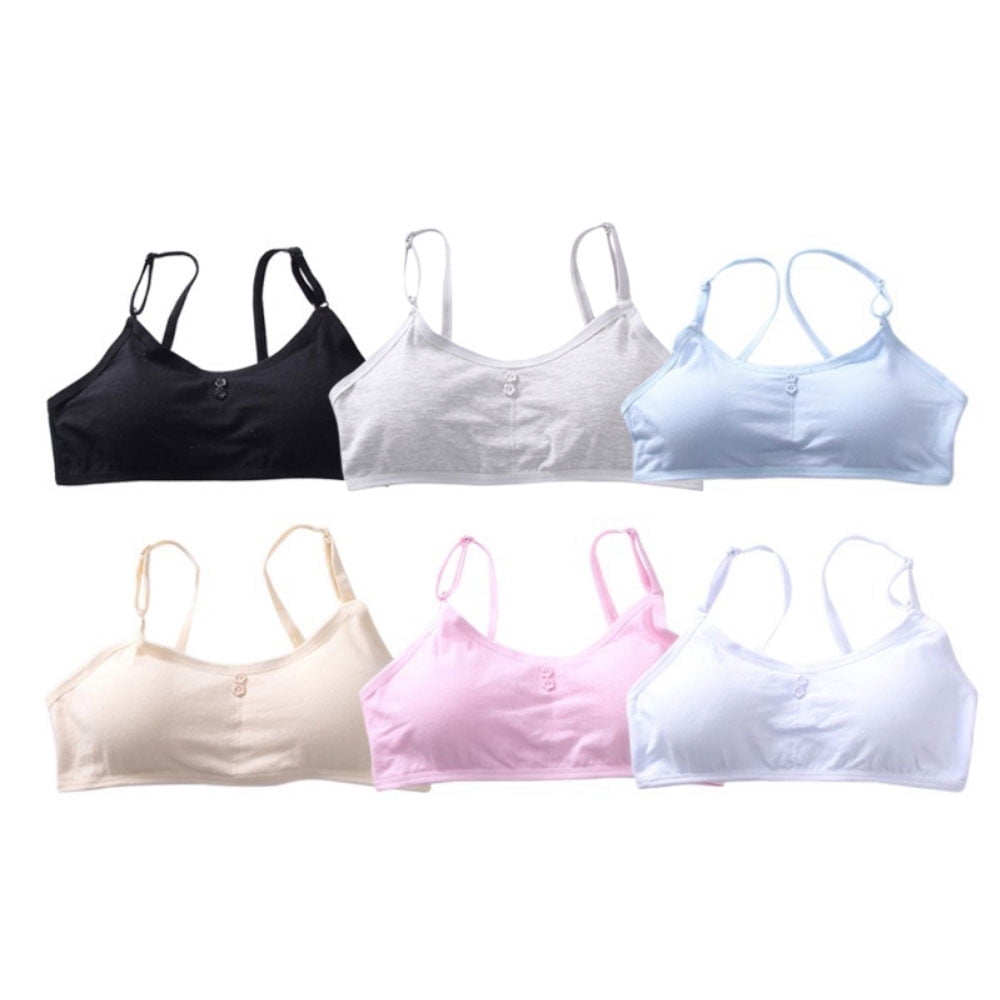 6-Pack Teens Girls Padded Training Bra Kids Cotton Breathable Crop Cami ...