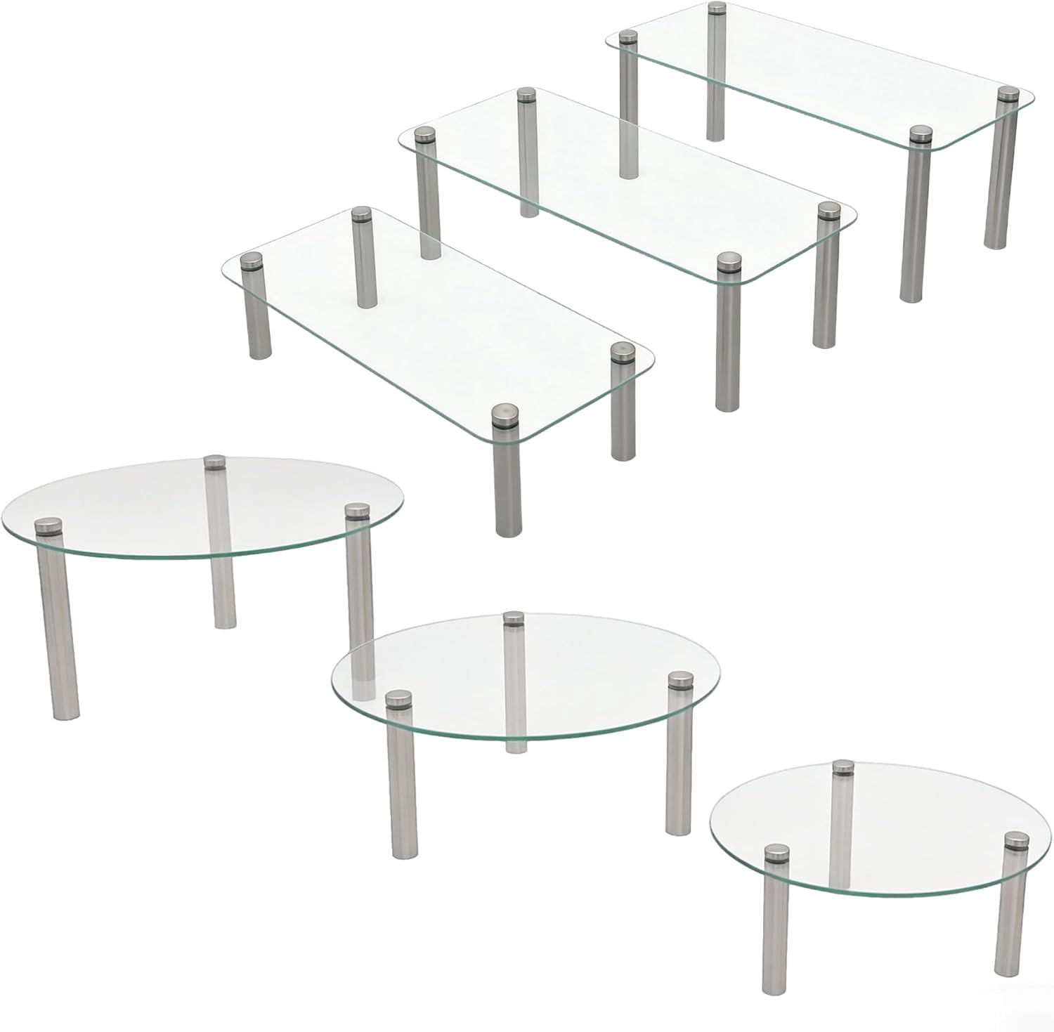 6 Pack Tempered Glass Cake Stands Set: 9", 11", 13" Round & Rectangular ...