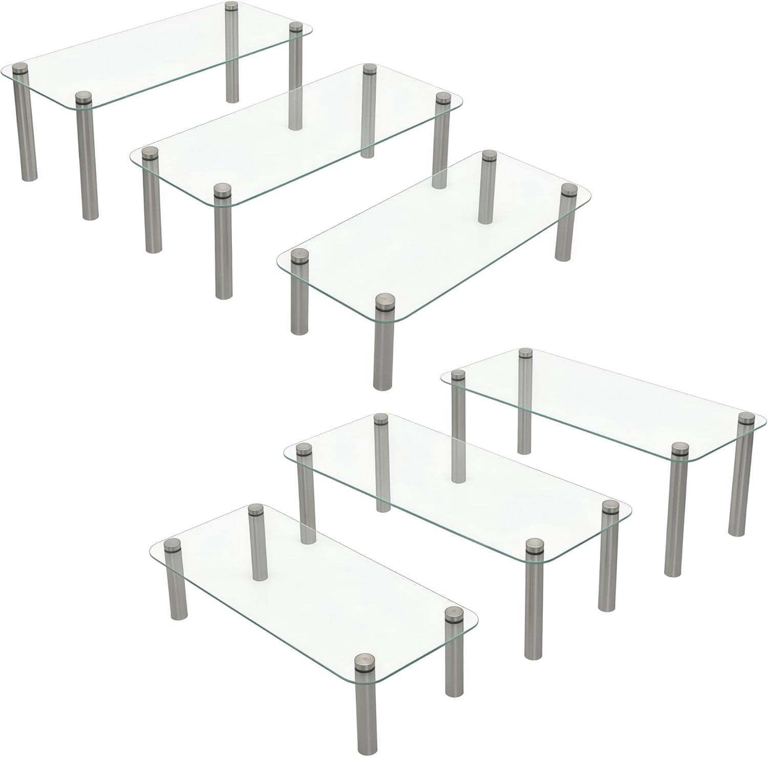 6 Pack Tempered Glass Cake Stands Set: 9", 11", 13" Round & Rectangular ...