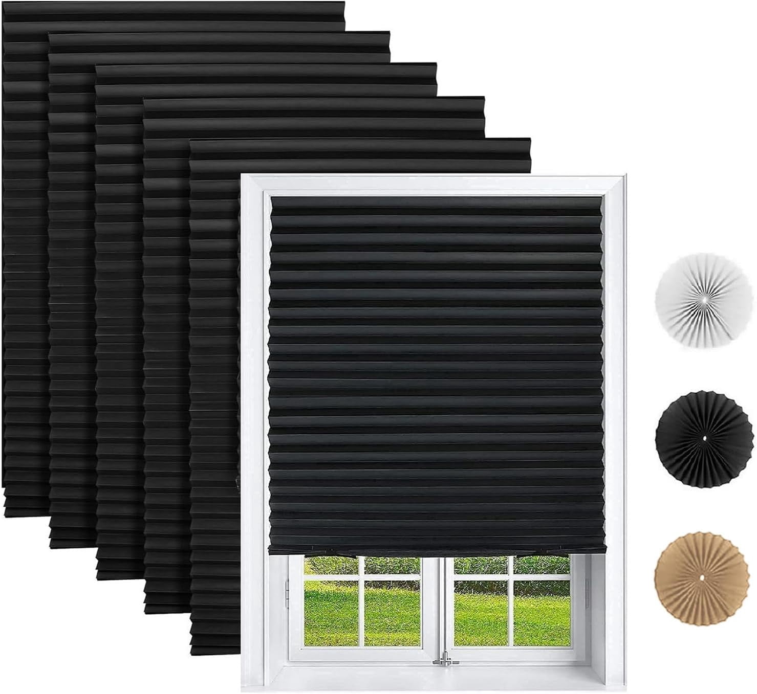 6 Pack Temporary Pleated Paper Blinds for Indoor Windows, Cut to Size ...