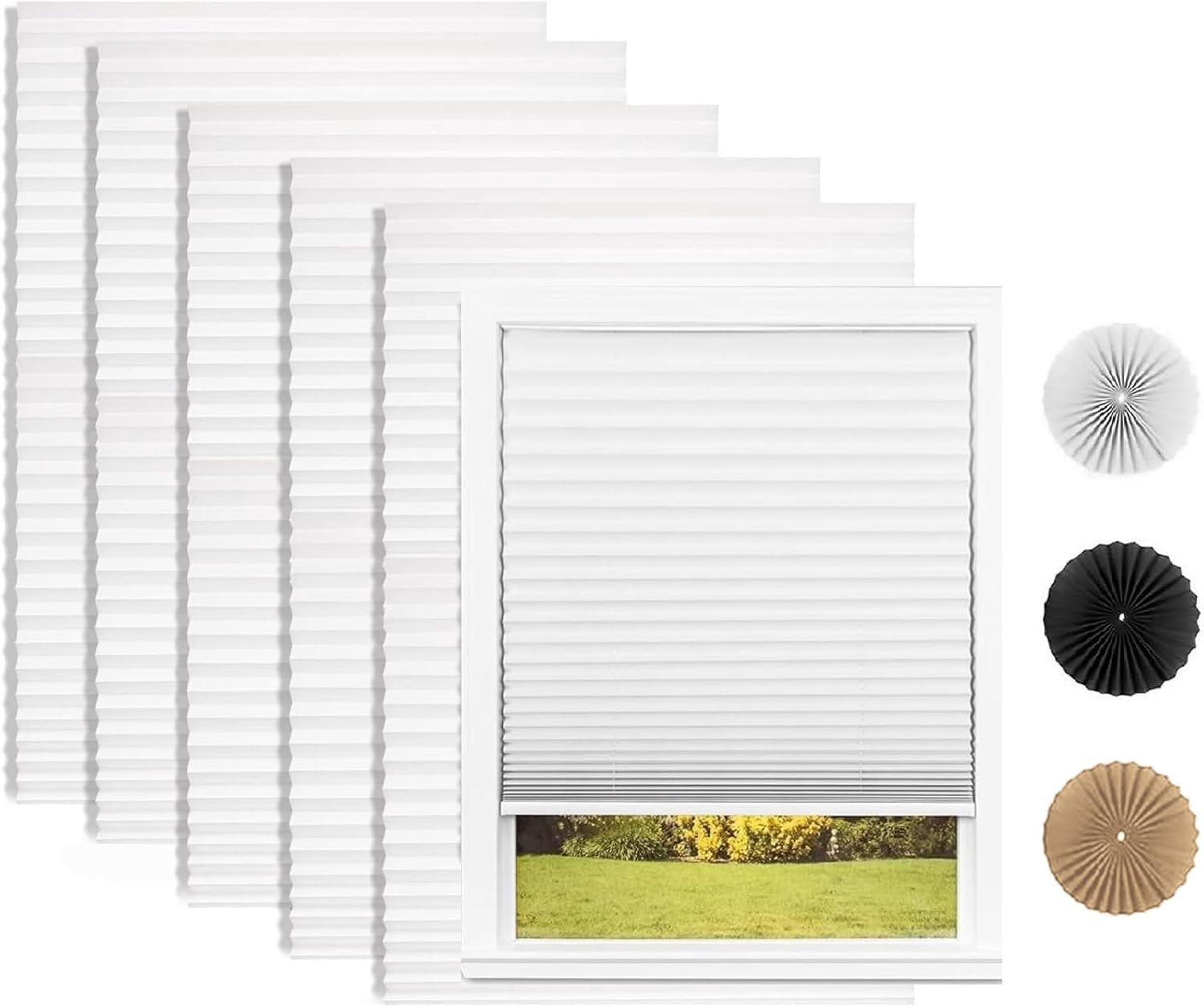 6 Pack Temporary Shades, Pleated Paper Blinds for Indoor Windows Cut to ...