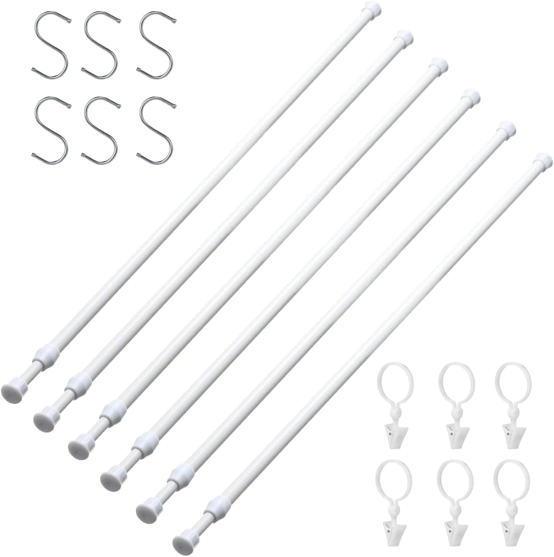 6 Pack Tension Rods for Windows 28 to 48 Inch Spring Tension Rod ...