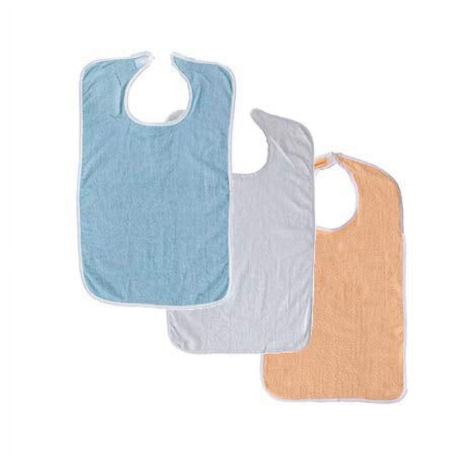 6 Pack Terry Adult Bib with Hook and Loop Fastener (Blue, White, Peach ...