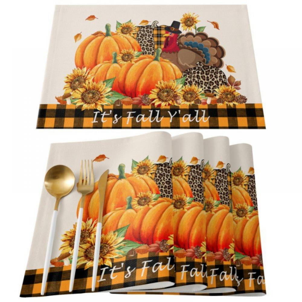 6 Pack Thanksgiving Day Fall Placemats-19"" Pumpkins Leaves Truck ...