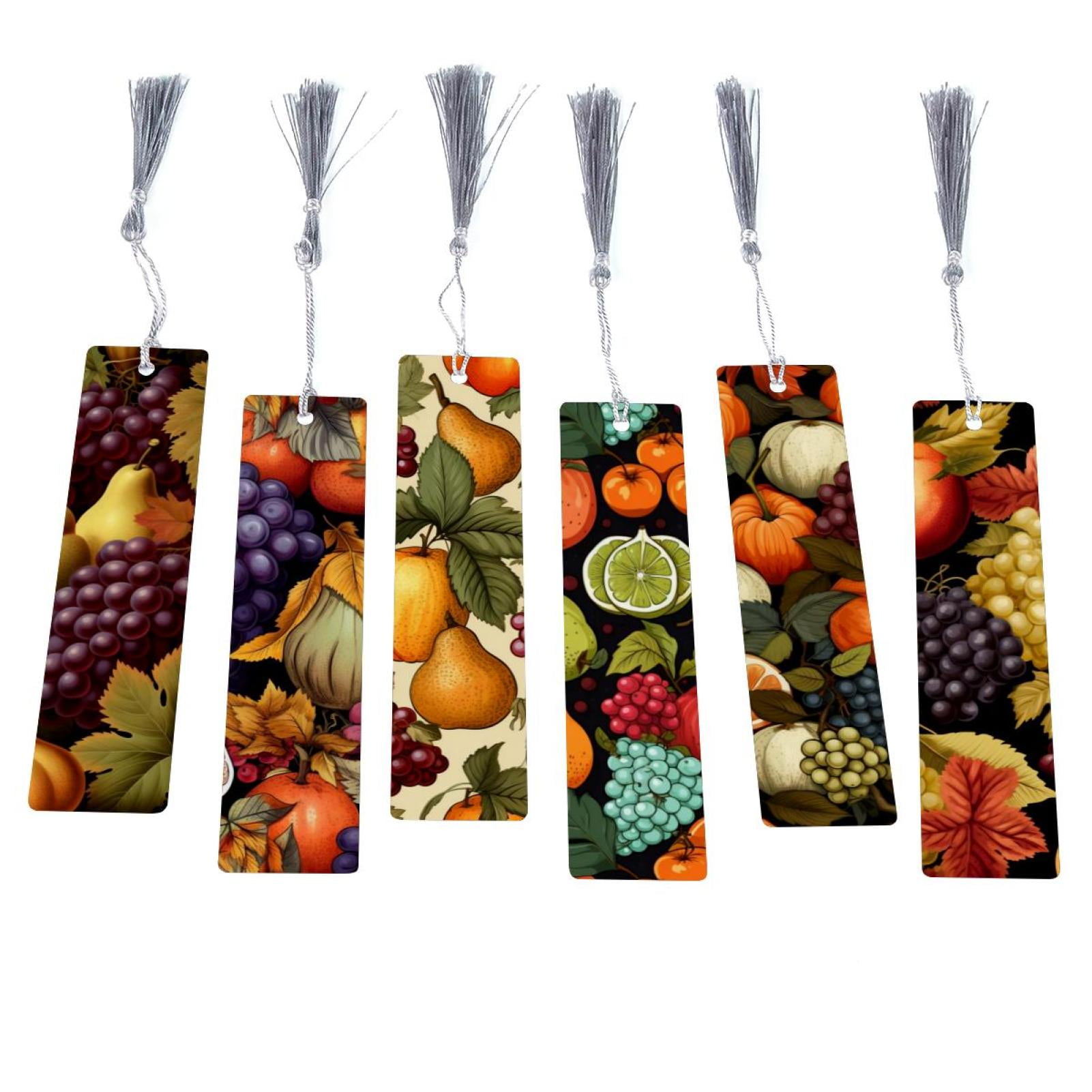 6 Pack Thanksgiving Fruit Bookmarks with Tassels for Kids School ...