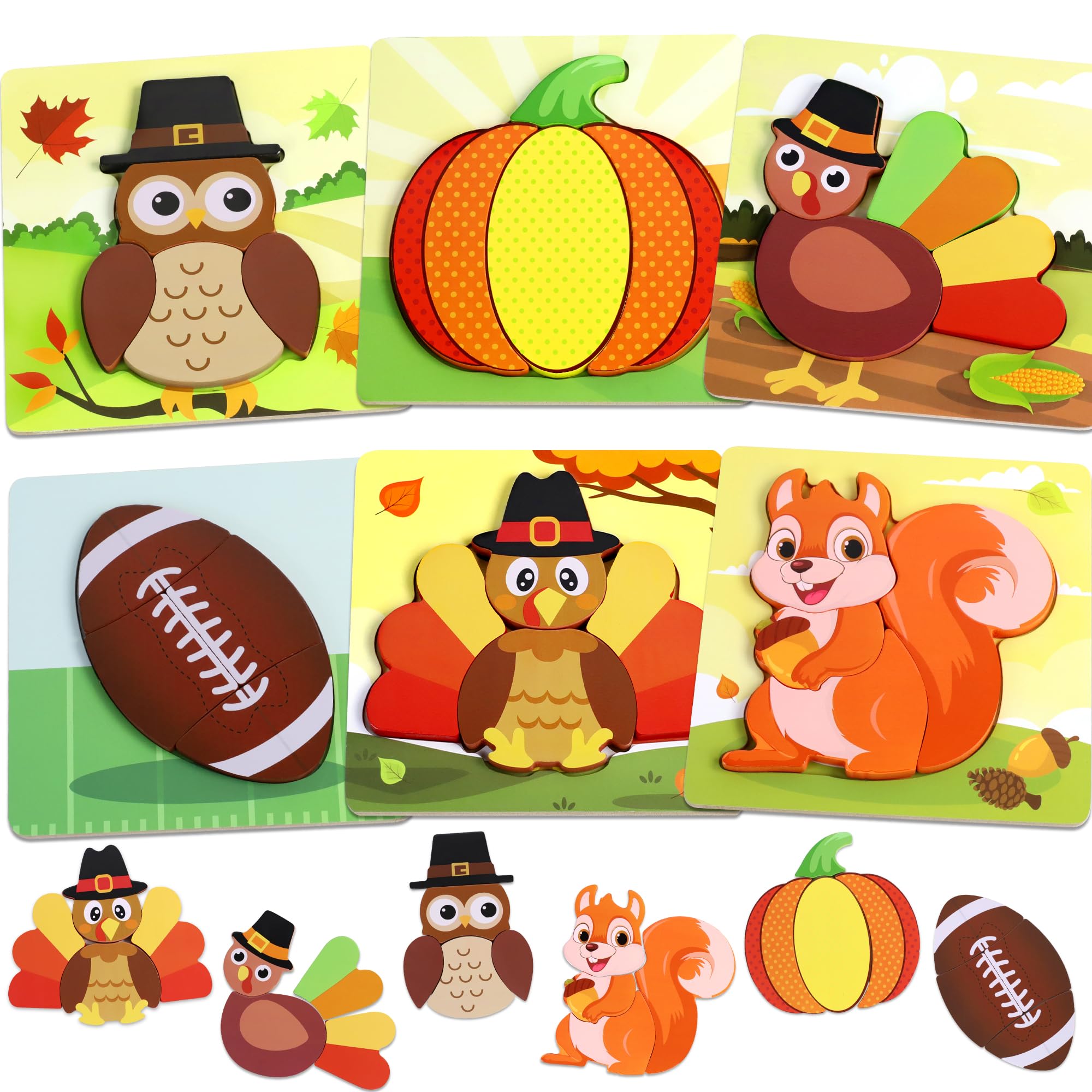 6 Pack Thanksgiving Wooden MSF2 Puzzle for Toddlers, Thanksgiving Toys ...
