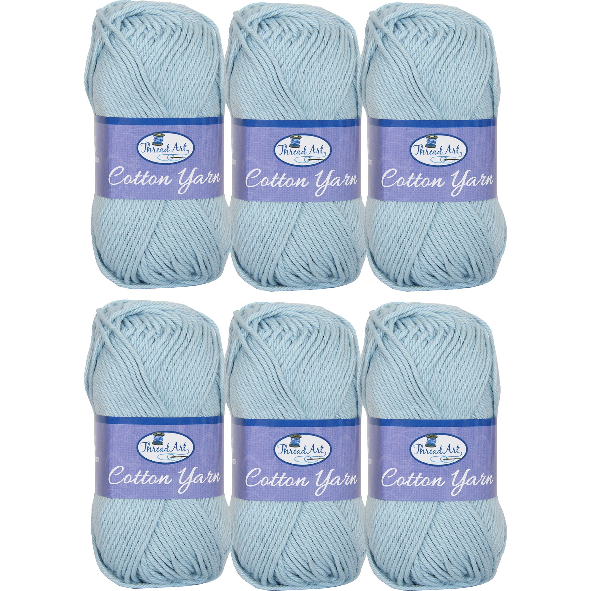 Threadart 6 Pack 100% Pure Cotton Crochet Yarn | Lt. Blue | 50g Skeins ...