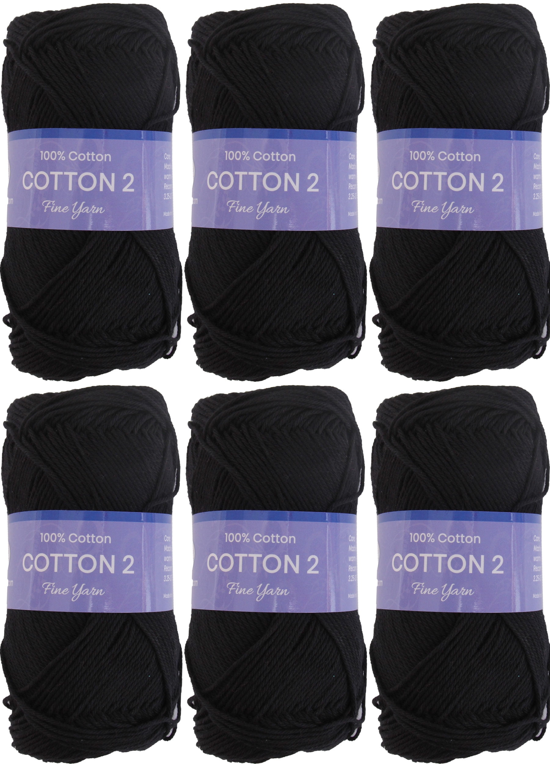 6 Pack Threadart 100% Pure Cotton Crochet Yarn Size 2 | Black | 50 gram ...