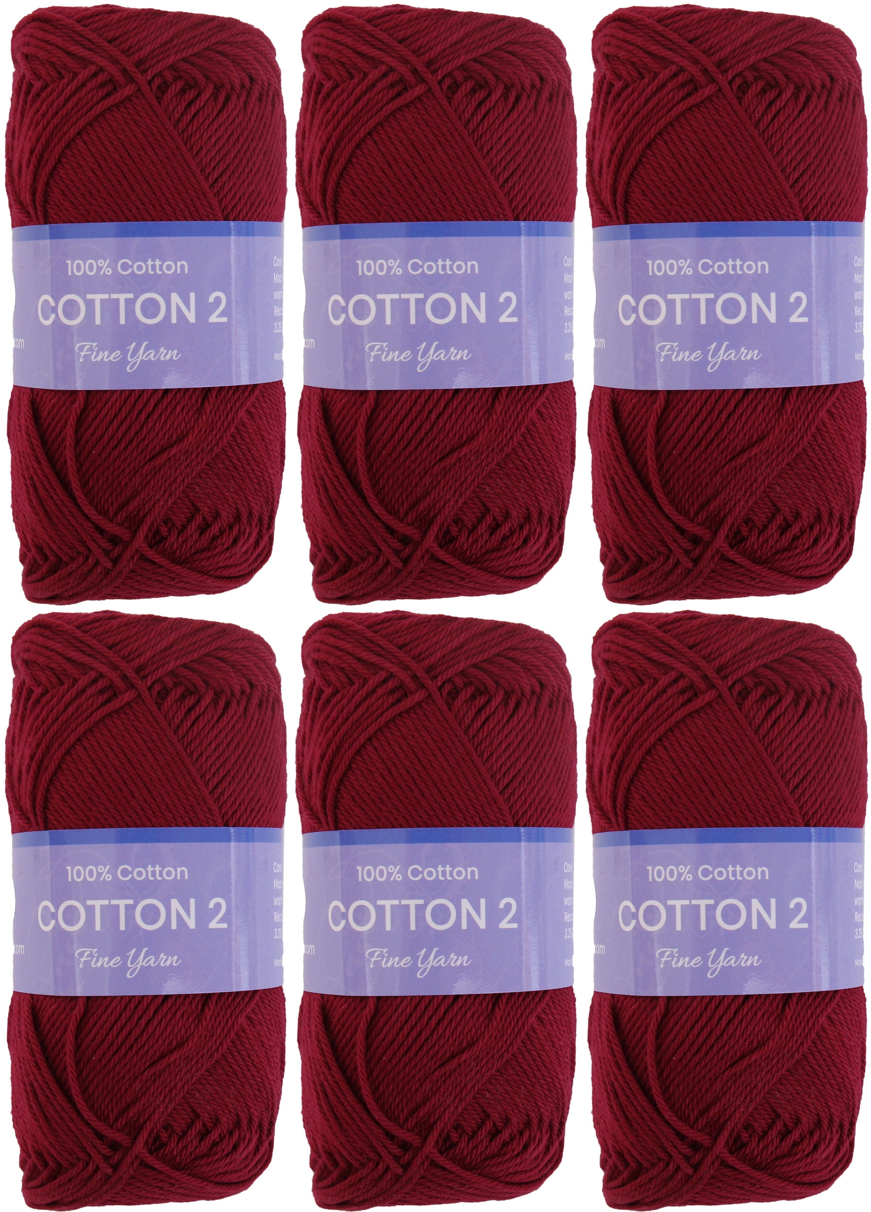 6 Pack Threadart 100% Pure Cotton Crochet Yarn Size 2 | Burgundy | 50 ...