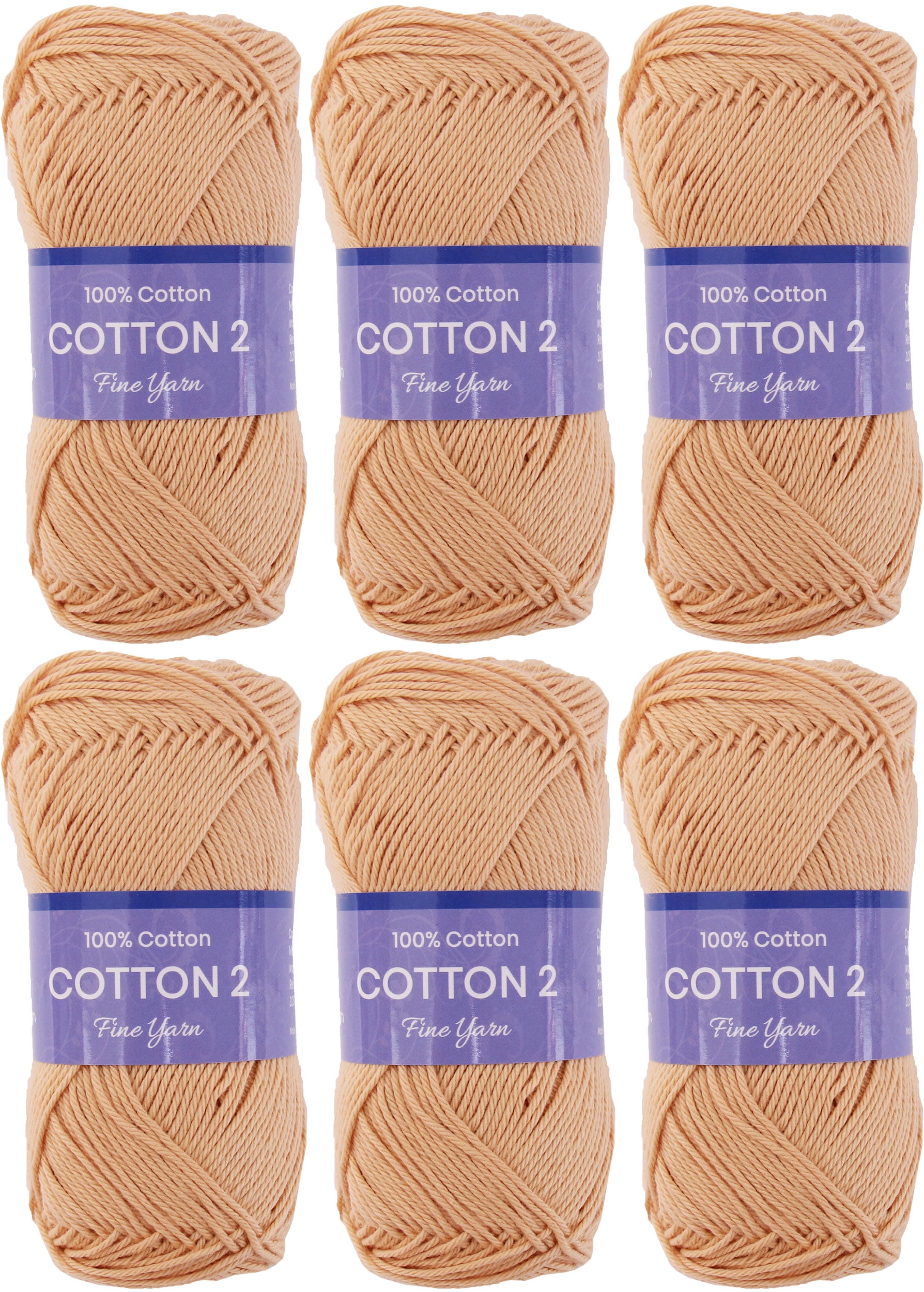 6 Pack Threadart 100% Pure Cotton Crochet Yarn Size 2 | Lt. Beige | 50 ...