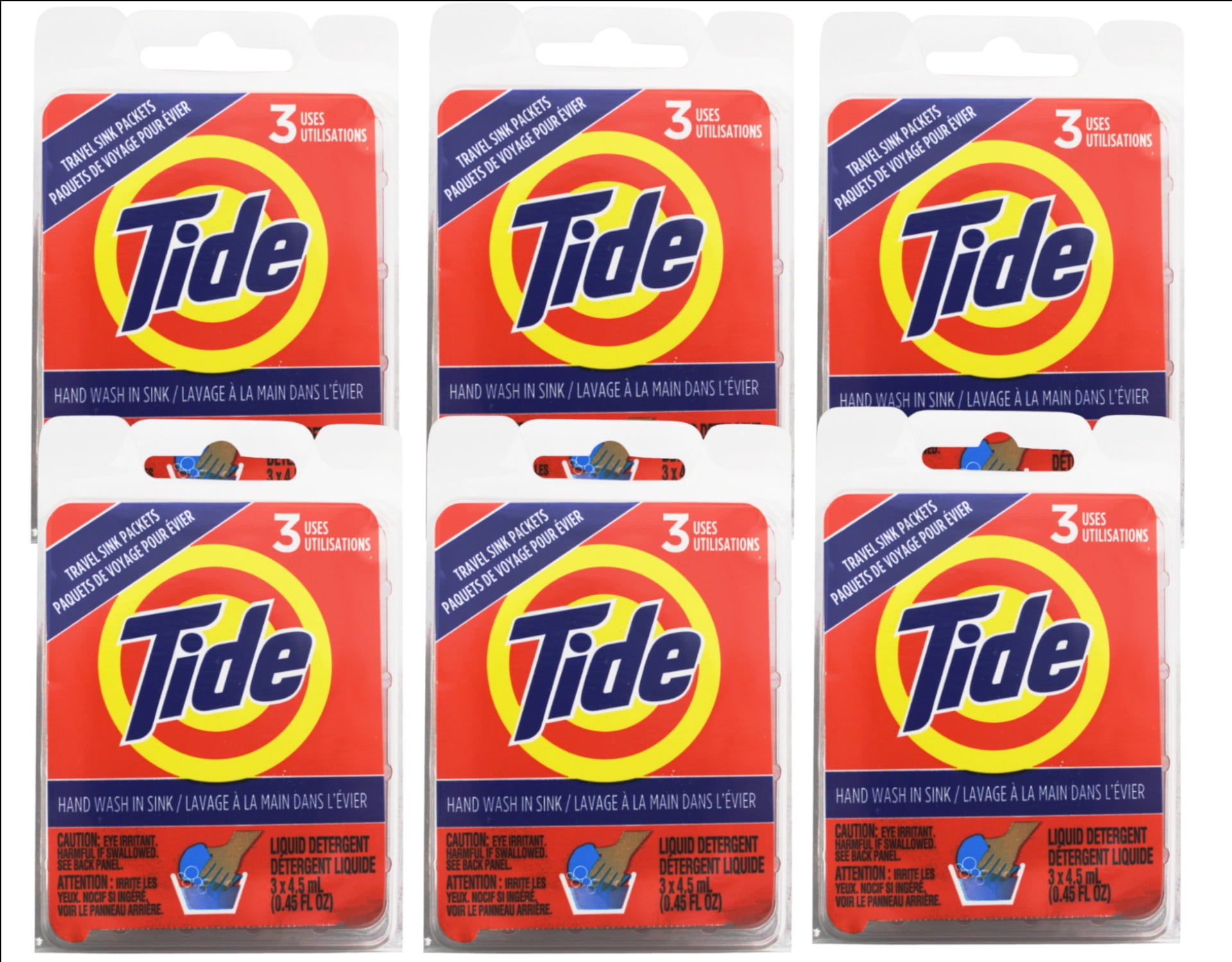 Tide Liquid Laundry Detergent Travel Packets, 6 Pack, 3 x 4.5 fl oz ...