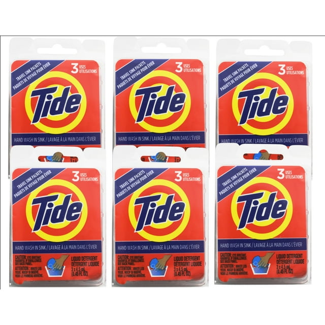 6 Pack - Tide Liquid Travel Sink Packets, (3 x 4.5 fl oz) 3-Count ...