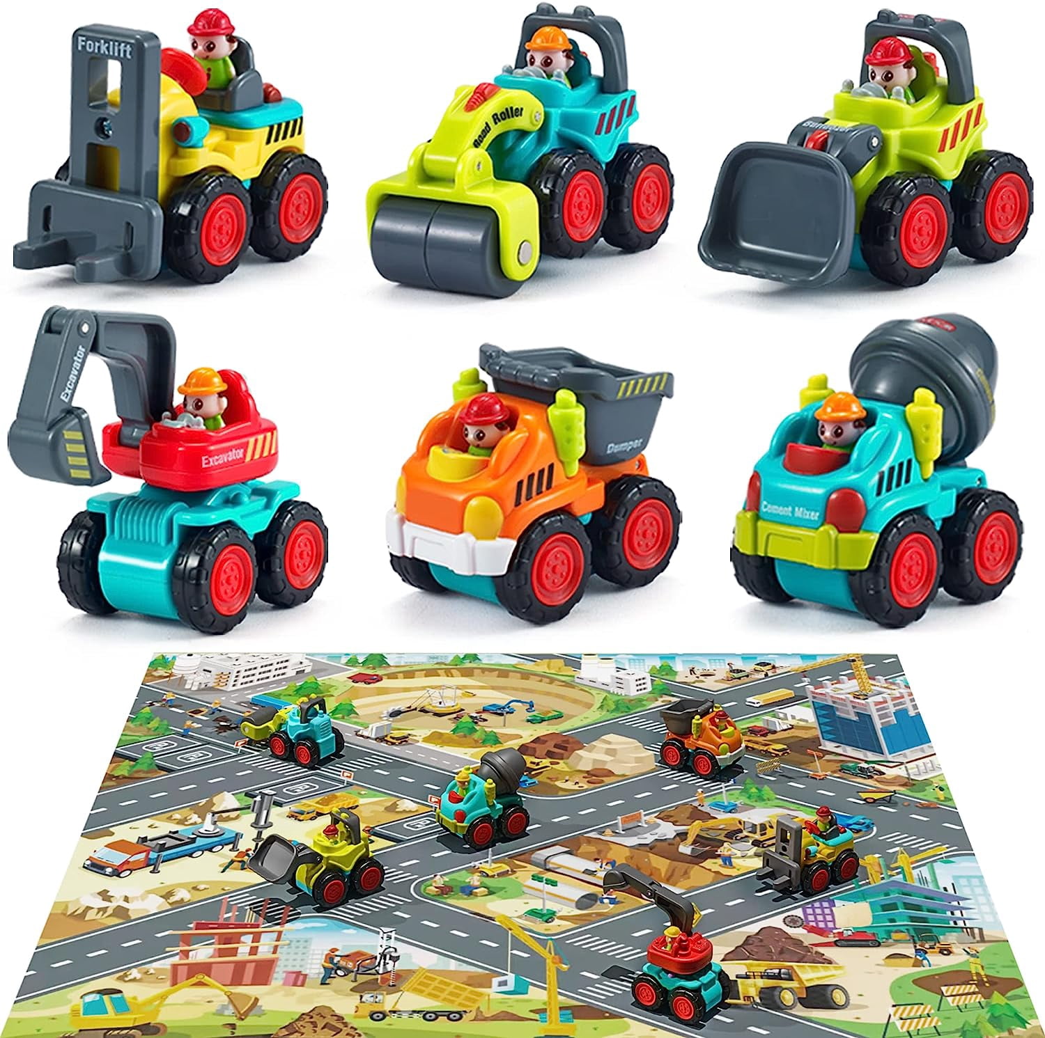 6 Pack Toddler Construction Toy ,Baby Mini Push Go Cars with ...