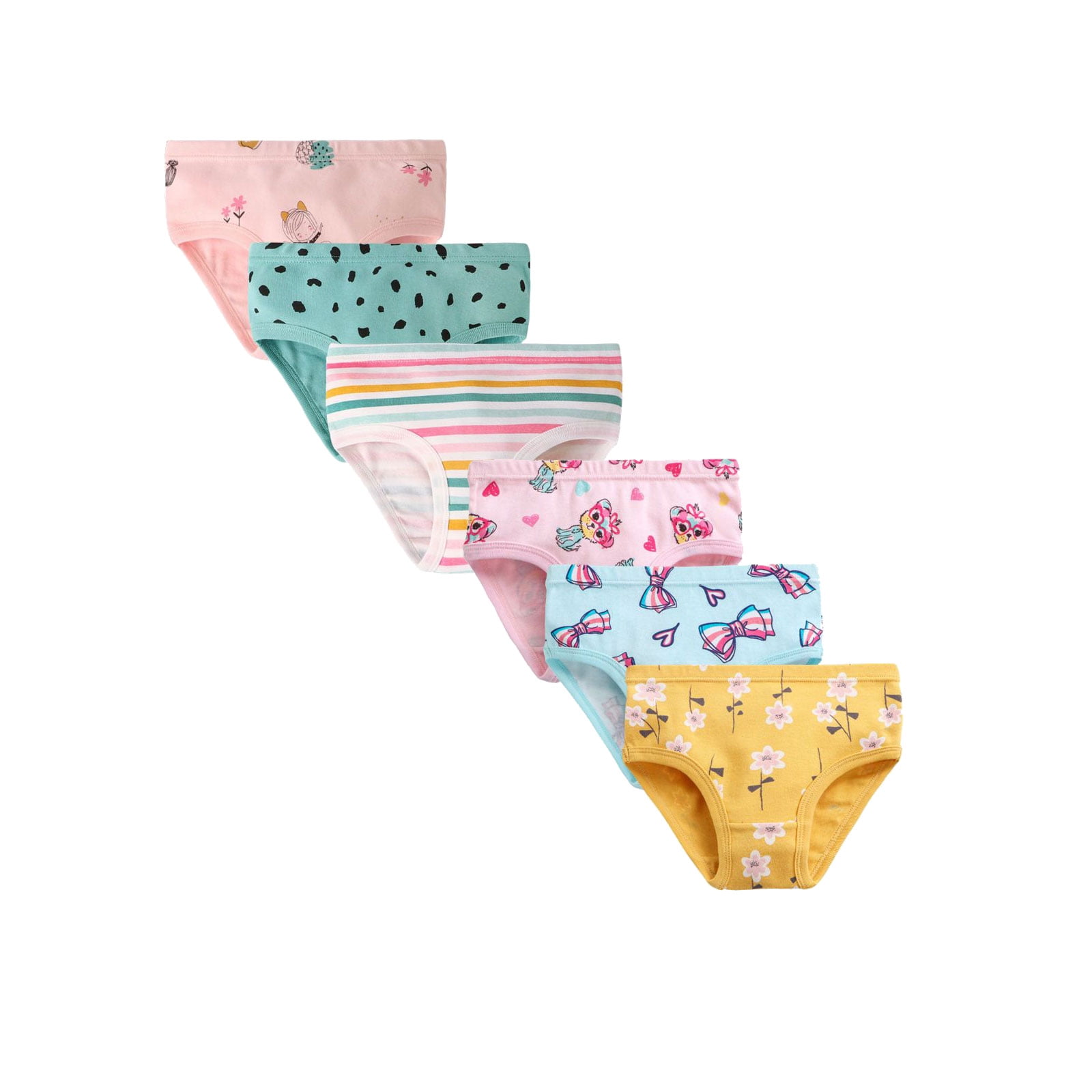 6-Pack Toddler Girls Cotton Underwear Cute Print Briefs Breathable ...