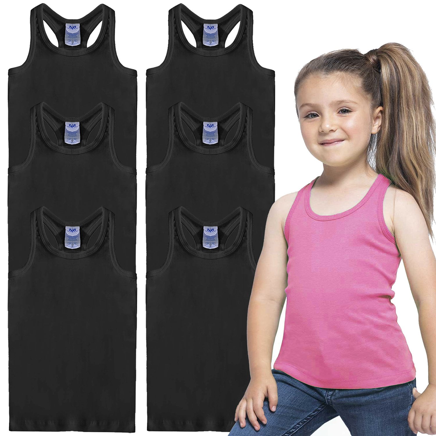 6 Pack Toddler Tank Tops Girls Black Tank Top Pack Racerback Kids Tank ...
