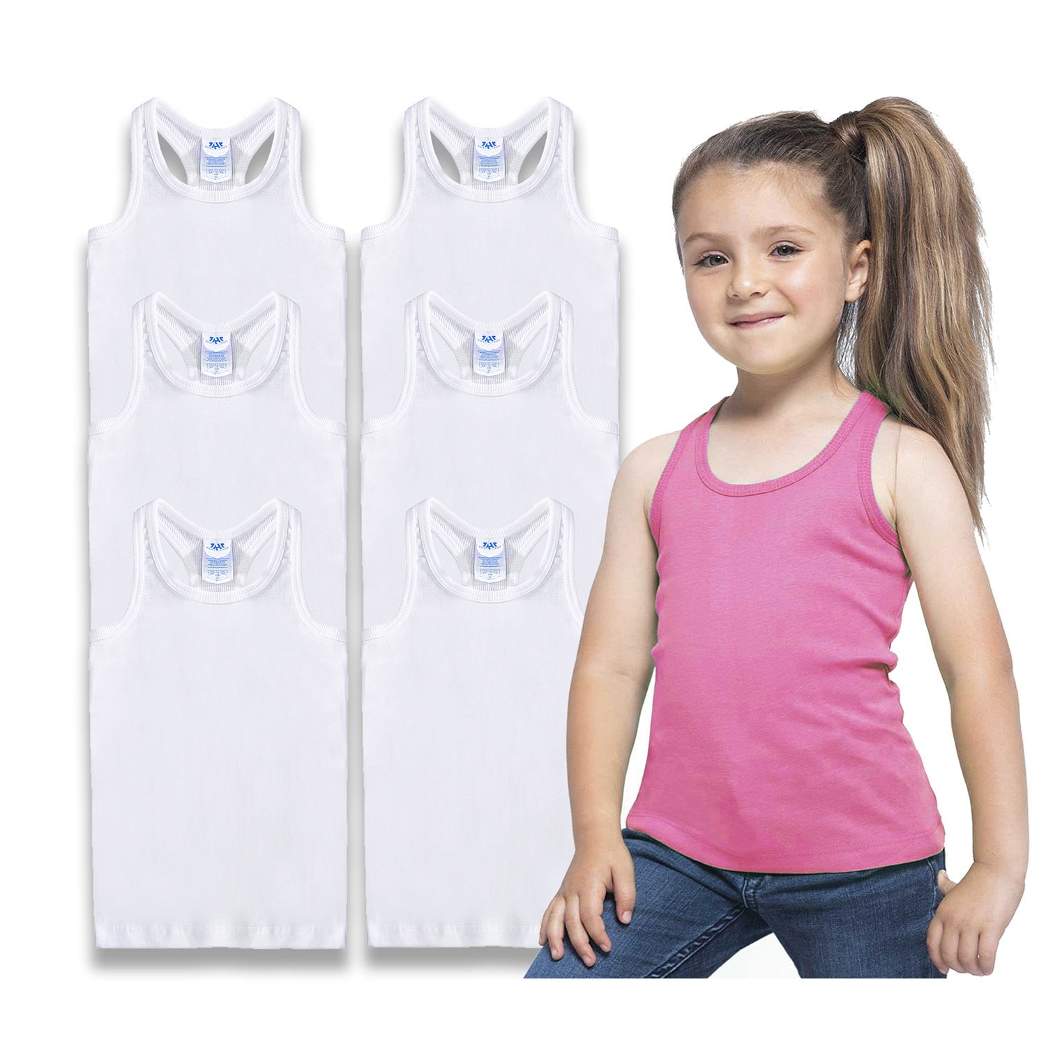 6 Pack Toddler Tank Tops Girls White Tank Top Pack Racerback Kids Tank ...