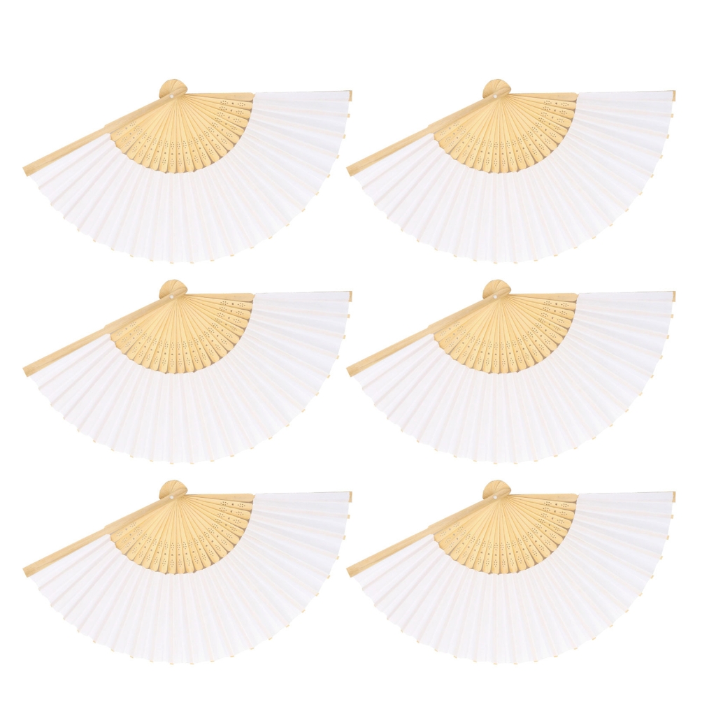 6 Pack Traditional Folding Hand Fans Blank Designs for Customizable Art ...