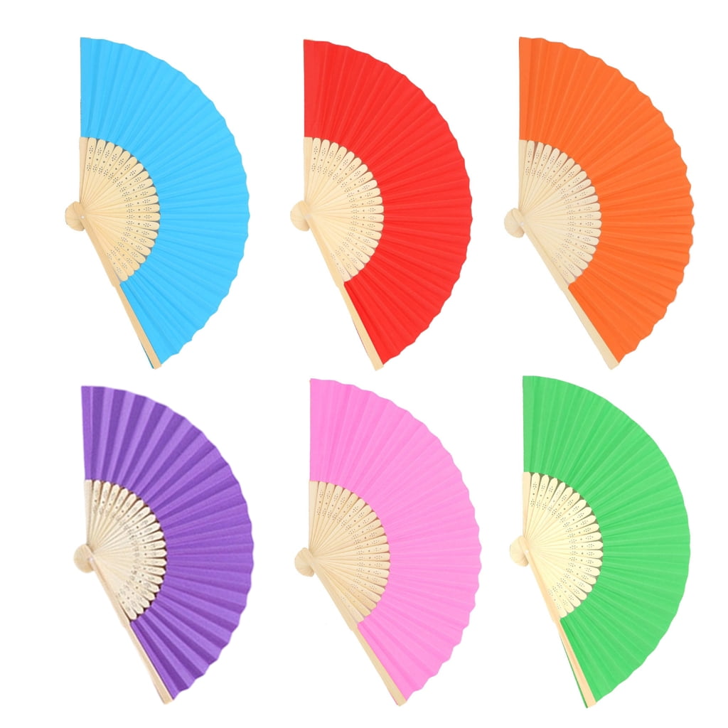 6 Pack Traditional Folding Hand Fans for Customizable Art Craft ...