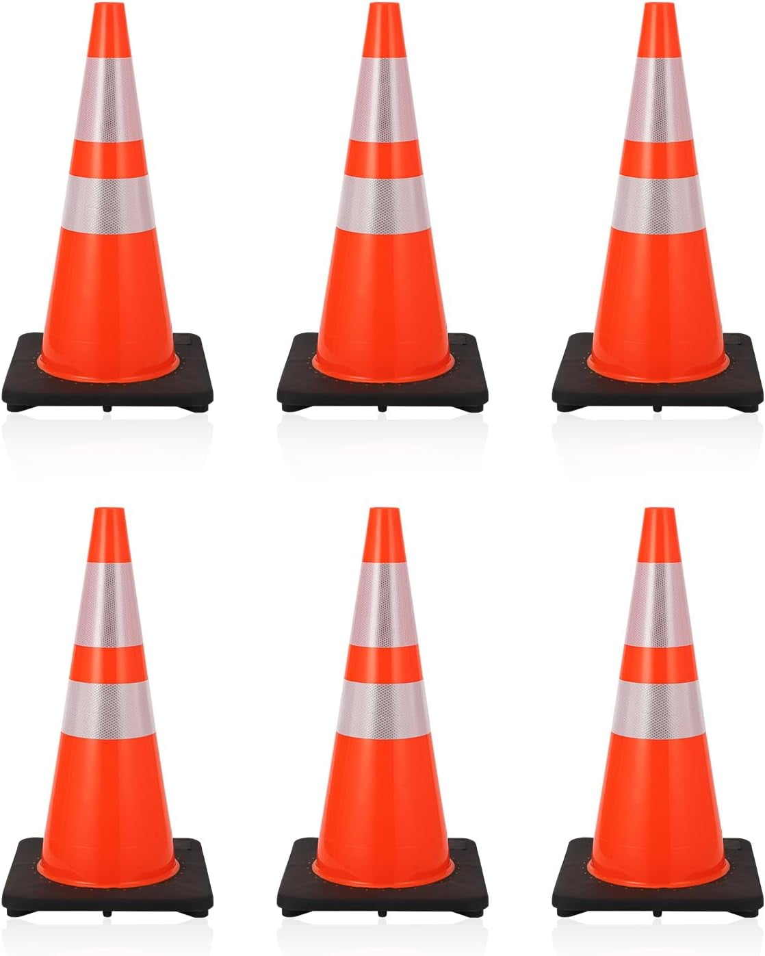 6-Pack Traffic Cones, 28 Inch PVC Safety Cones with Reflective Collars ...